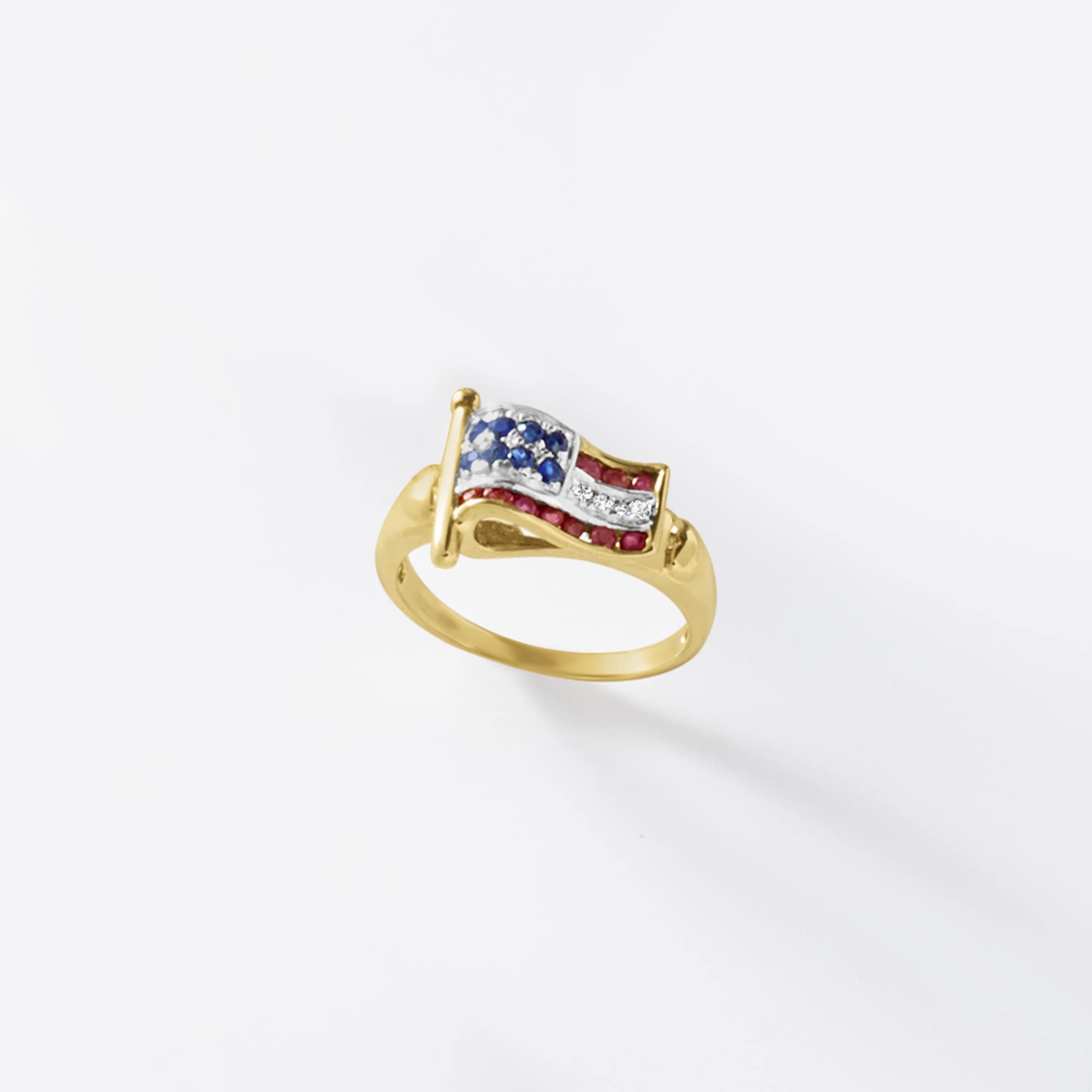 Ross-Simons 0.20 ct. t.w. Ruby and .16 ct. t.w. Sapphire American Flag Ring With Diamond Accents in 18kt Gold Over Sterling. Size 6