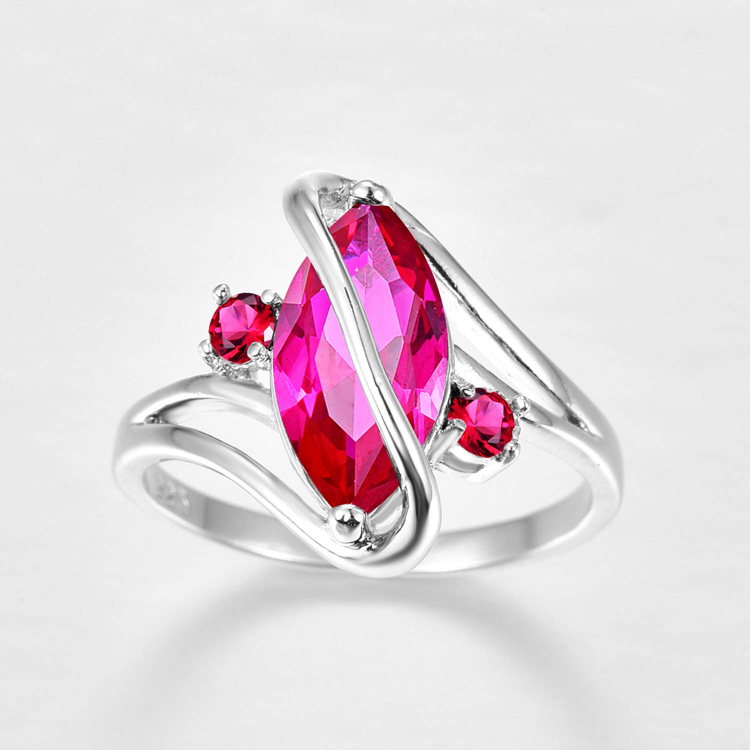 Psiroy 925 Sterling Silver Plated Created Ruby Spinel Filled Marquise Cut Rings for Women Size 12