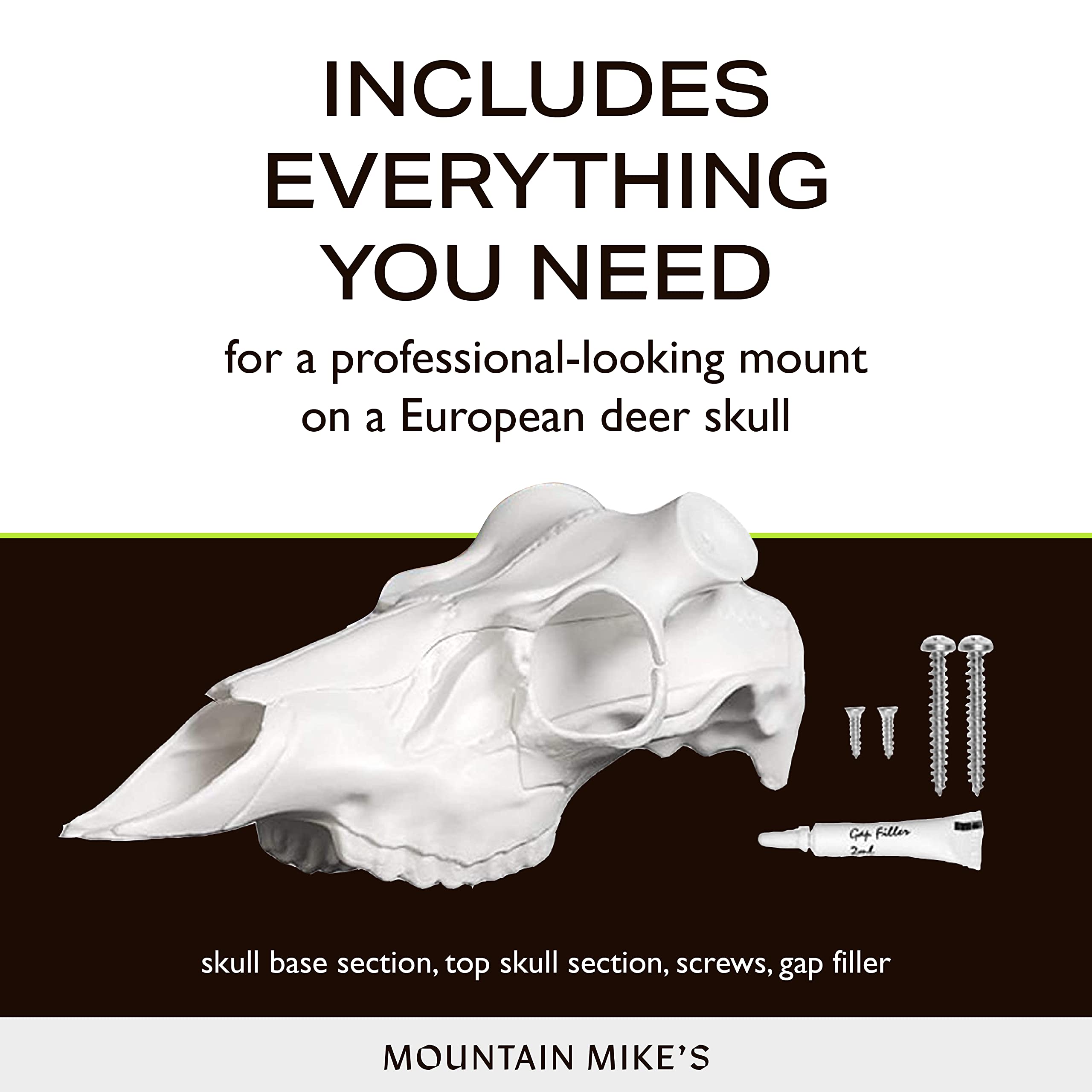 Mountain Mike’s Skull Master - European-Style Mount Kit for Antlers - for Antlers Larger Than 4 ⅞” Diameter - Compatible with Harvested and Shed Antlers - White (Large)…