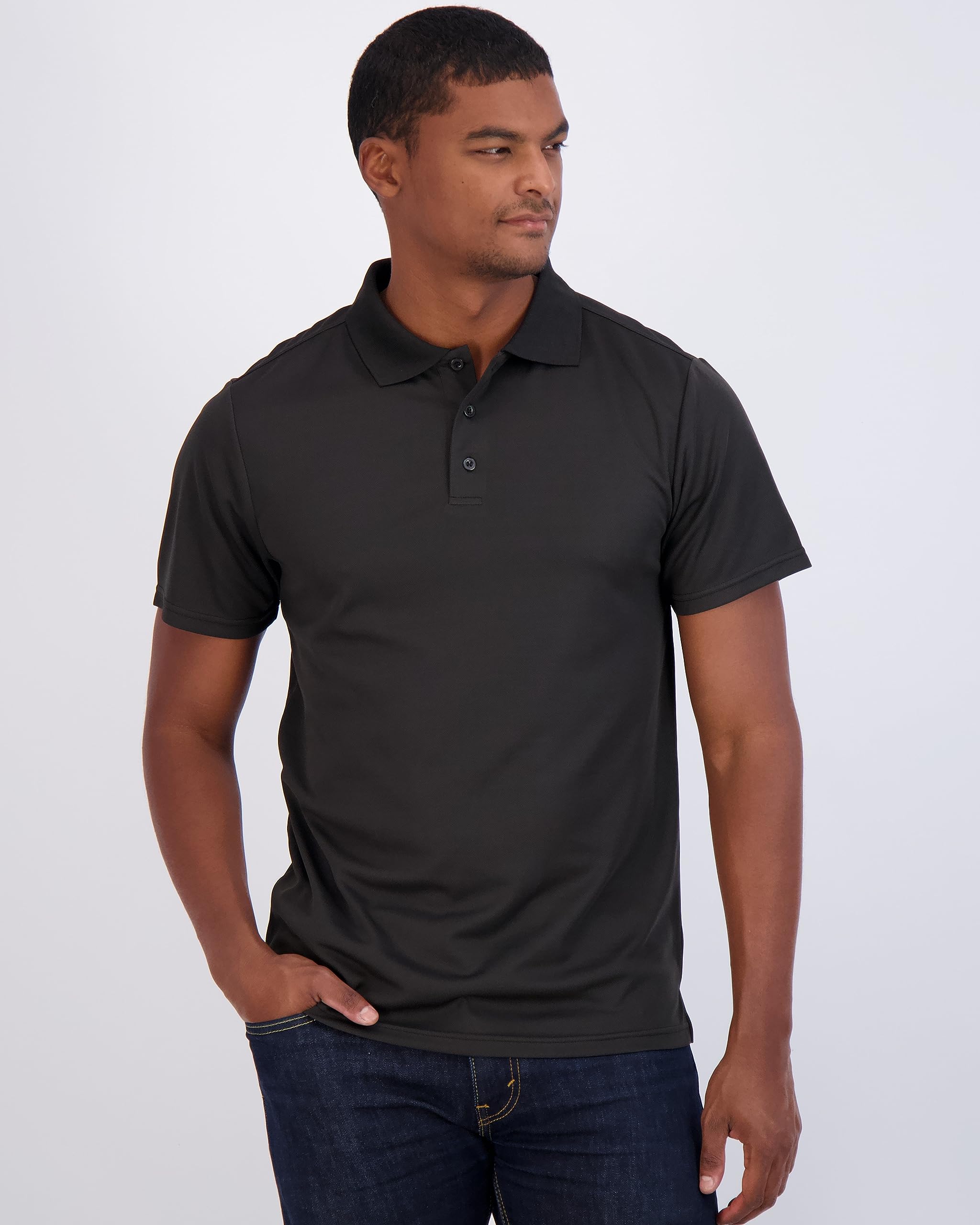 Real Essentials 3 Pack Mens Dry Dri Fit Polo Shirt Short Sleeve Golf Tennis Active Athletic Performance Work Sports Collared Business Casual Tee