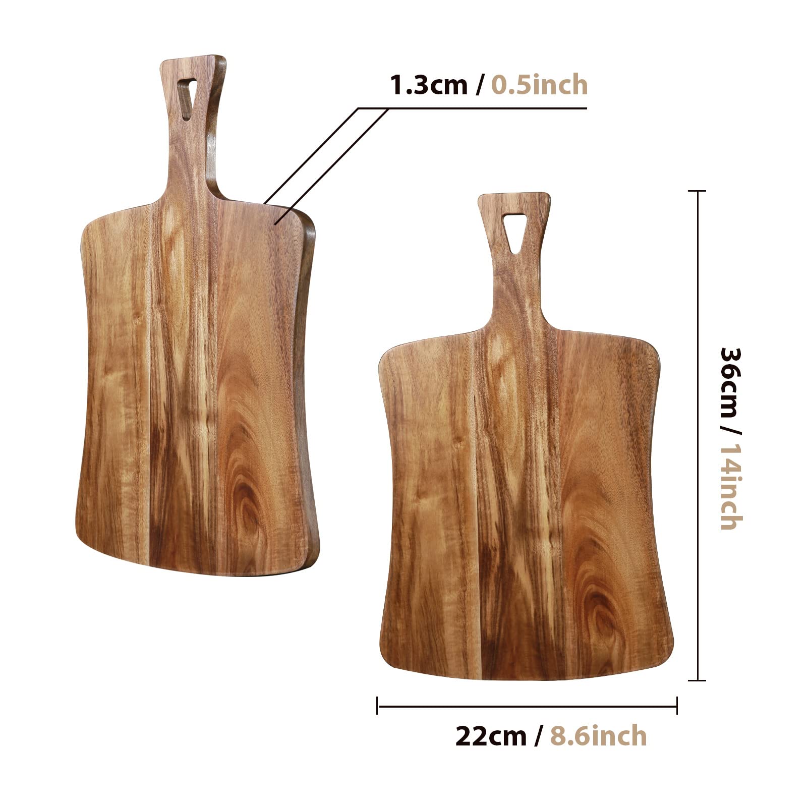 YSTKC Acacia Wood Cutting Board with Handle 14" x 8.5" Inch, Wooden Serving Tray, Charcuterie Paddle, Cutting Serving Versatile Board for Meat, Cheese, Vegetables, Bread, and Charcuterie