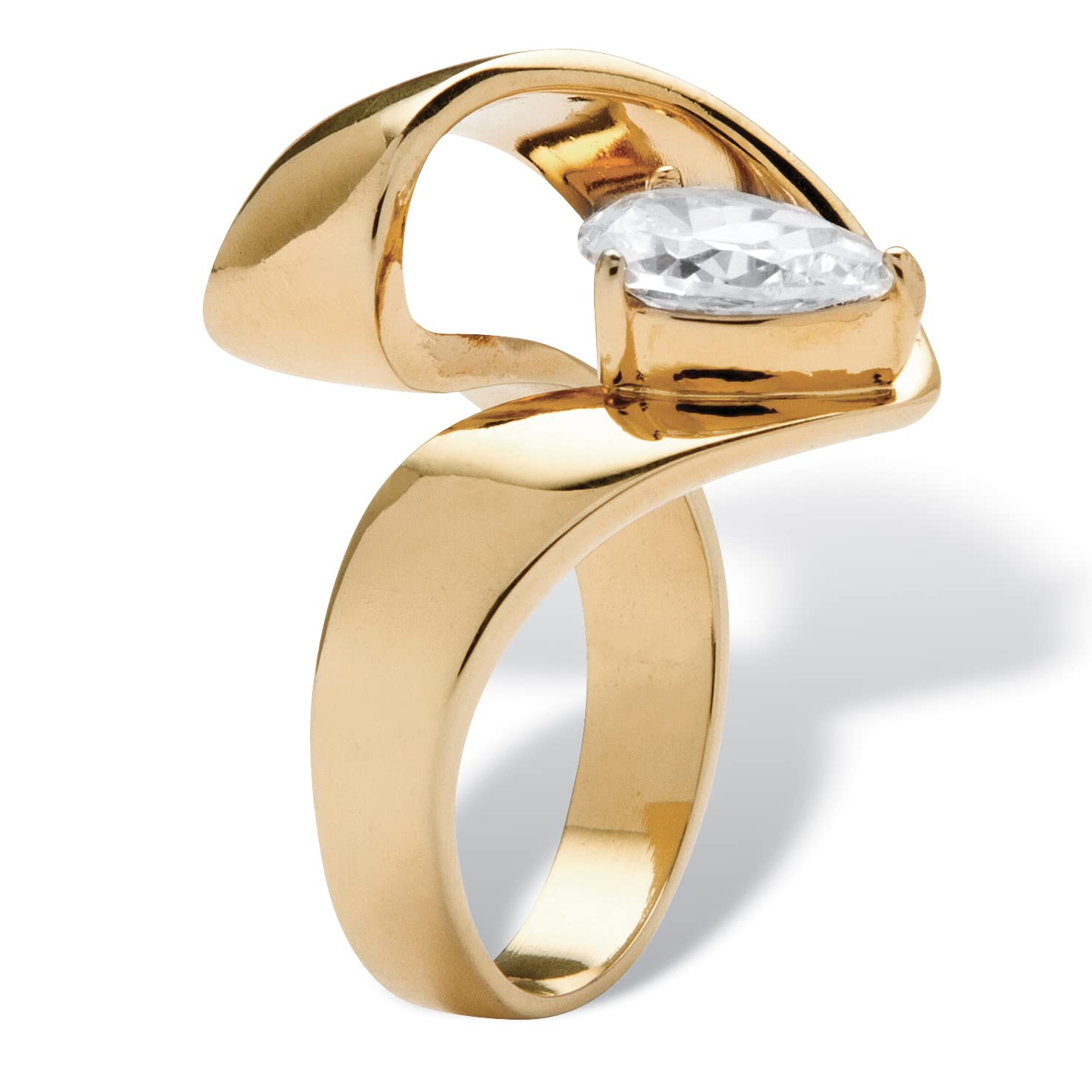 PalmBeach Yellow Gold Ion-Plated Pear Cut Cubic Zirconia Free Form Ring Sizes 6-10 Size 7