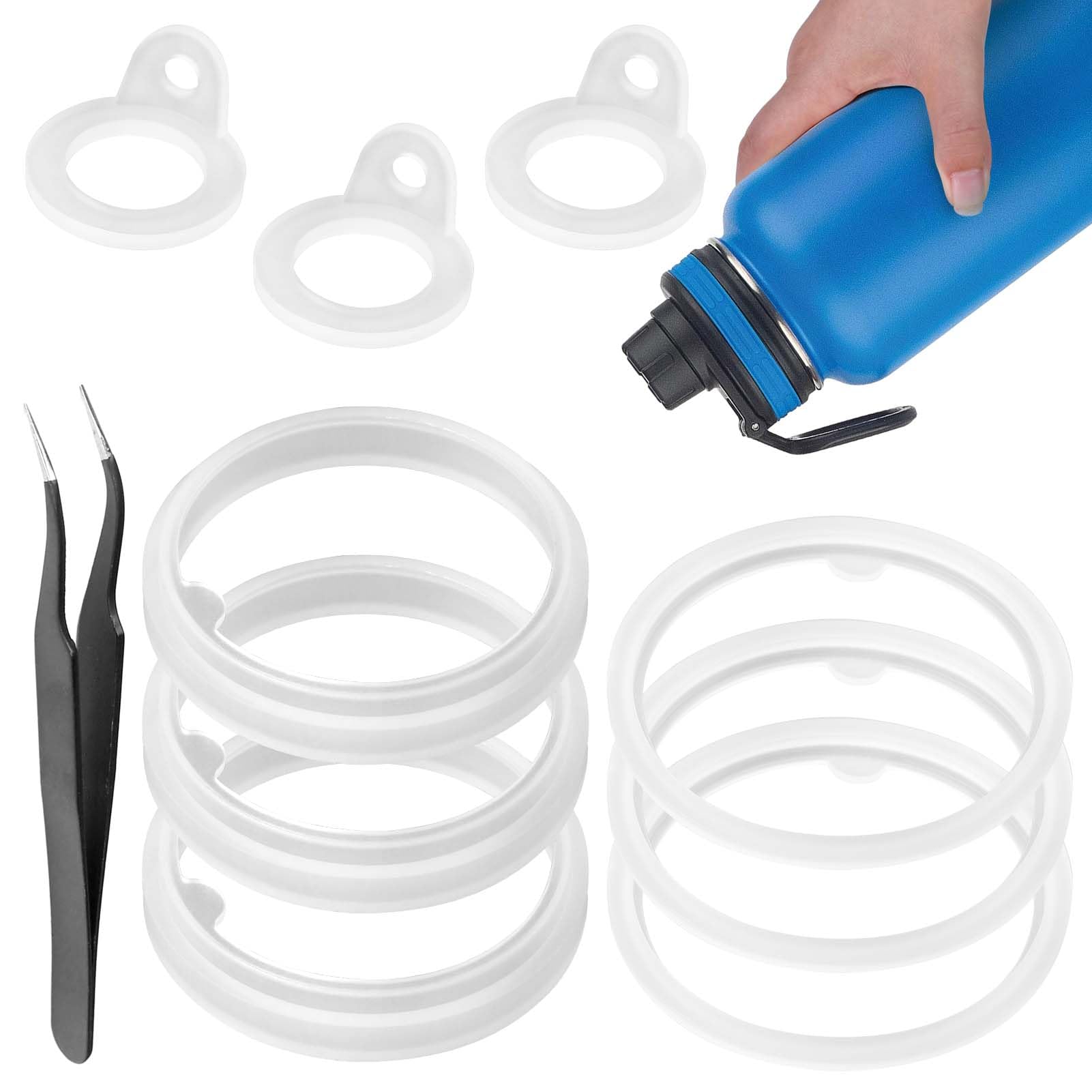 Palksky 9pcs Silicone Water Bottle Gasket Replacement for Thermoflask 24oz/32oz/40oz/64oz Insulated Stainless Steel Water Bottle Lid with Tweezers for Water Bottle Straw Lid, Chug Lid & Chug Spout