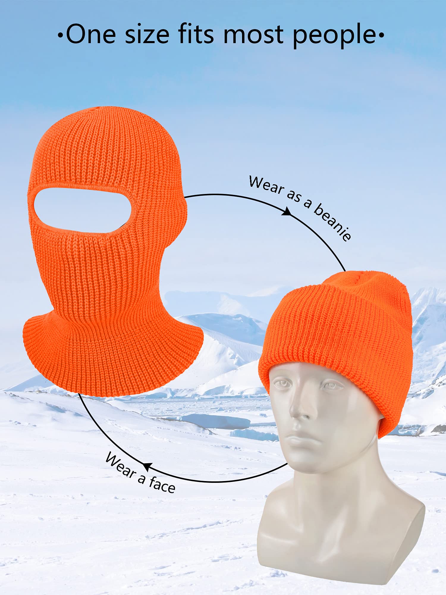 SATINIOR 1-Hole Knitted Full Face Cover Adult Winter Ski Balaclava for Outdoors (Orange), Medium