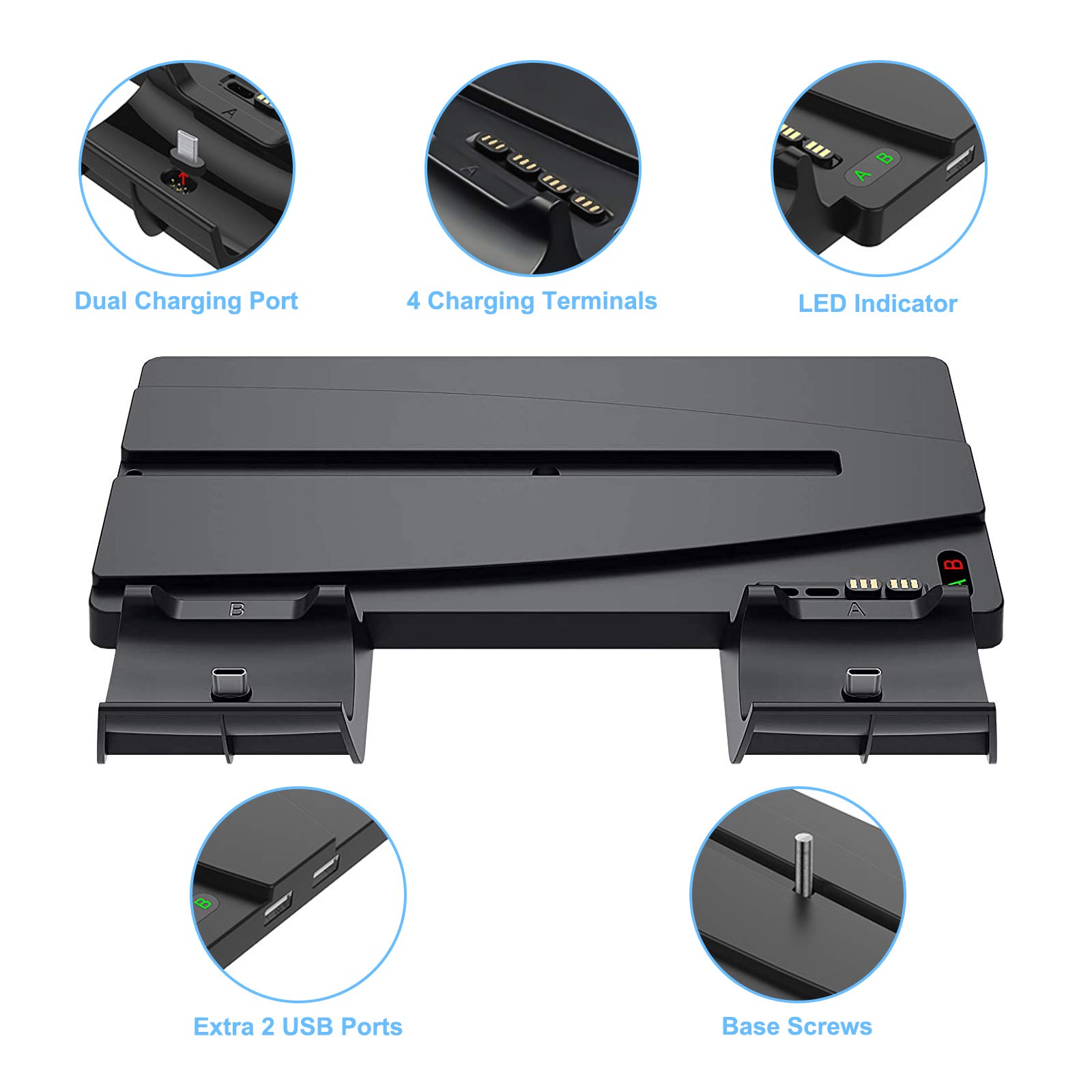Storage Stand for PS5 Console and PS5 Controller with Dual Sense Controller Charger Dock, LED Indicator and 13 Game Slots, Black