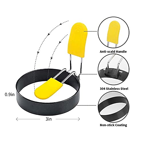 UPJAYEEK Non Stick Egg Rings for Frying Eggs and Omelet, Heightened Stainless Steel Fried Egg Shaping Maker Mold, for Pancake Breakfast Sandwiches, Egg Mcmuffin Ring - 2 Pack (Oil Brush Included)