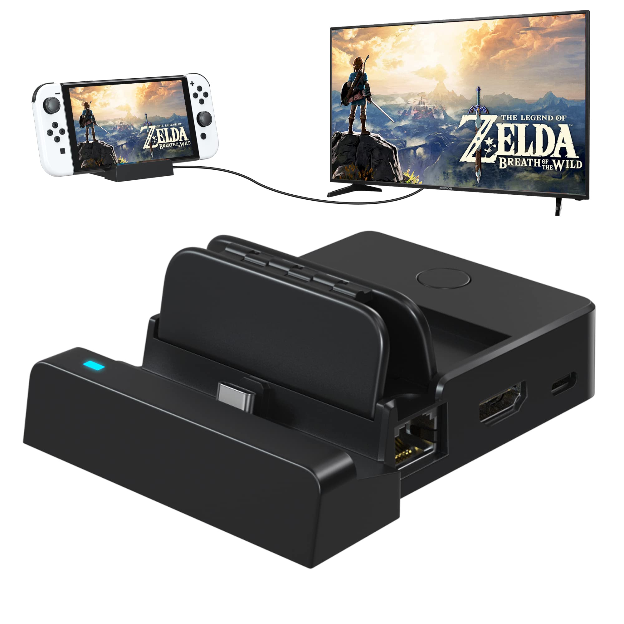 TV Dock Docking Station for Nintendo Switch OLED/Nintendo Switch, with Extra Female Ethernet Port, Foldable Portable Charging Stand, Switch to HDMI Adapter 4K 1080P, Replacement Charging Dock