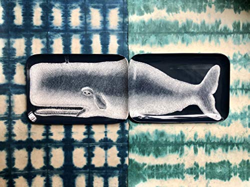 THOMAS PAUL Scrimshaw Whale Piece S/2 Serving Tray, 13.25"x9.125", Navy