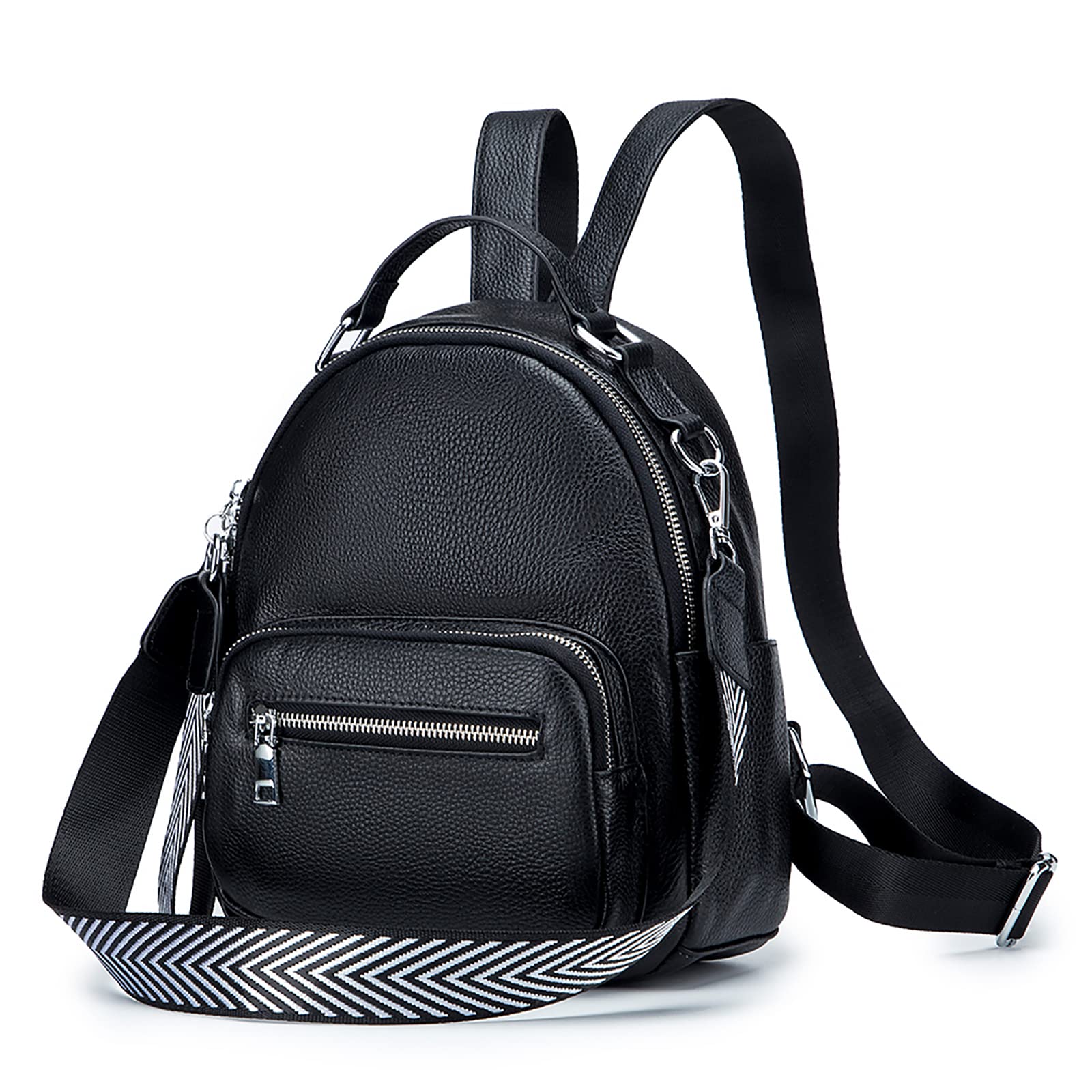 SENLANY Small Backpack Purse for Women Genuine Leather Stylish Convertible Satchel Handbags with Detachable Shoulder Strap Black Classic