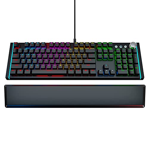 Real Mechanical Gaming Keyboard with 107 Clicky Optical switches- Programmable RGB LED Backlit, Laser Engraved Keys - Ergonomic Magnetic Leather Wrist Rest, Dedicated Media Keys for PC