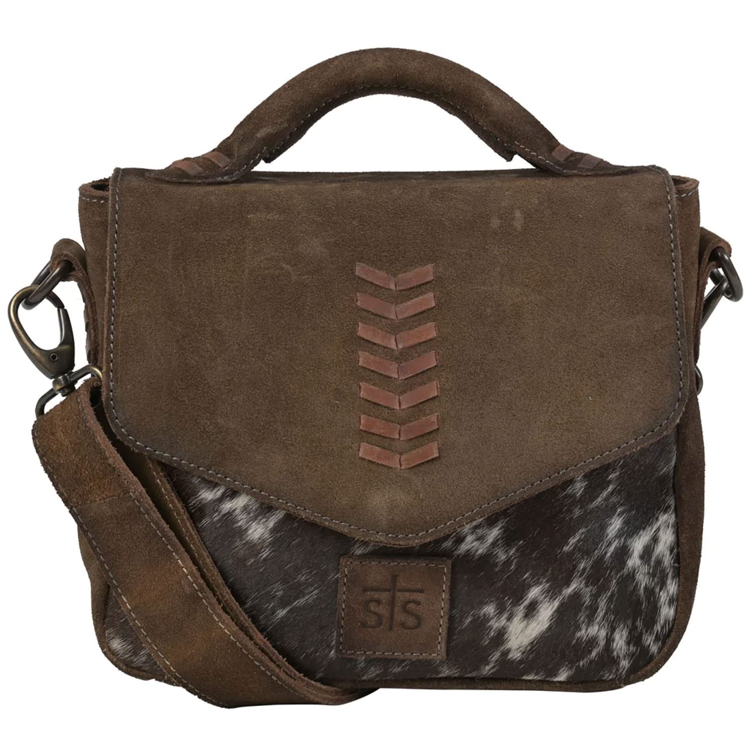 STS Ranchwear Women's Cowhide Saddle Tramp Dakota Crossbody Durable Bag with Adjustable & Removable Leather Strap, Brown Suede