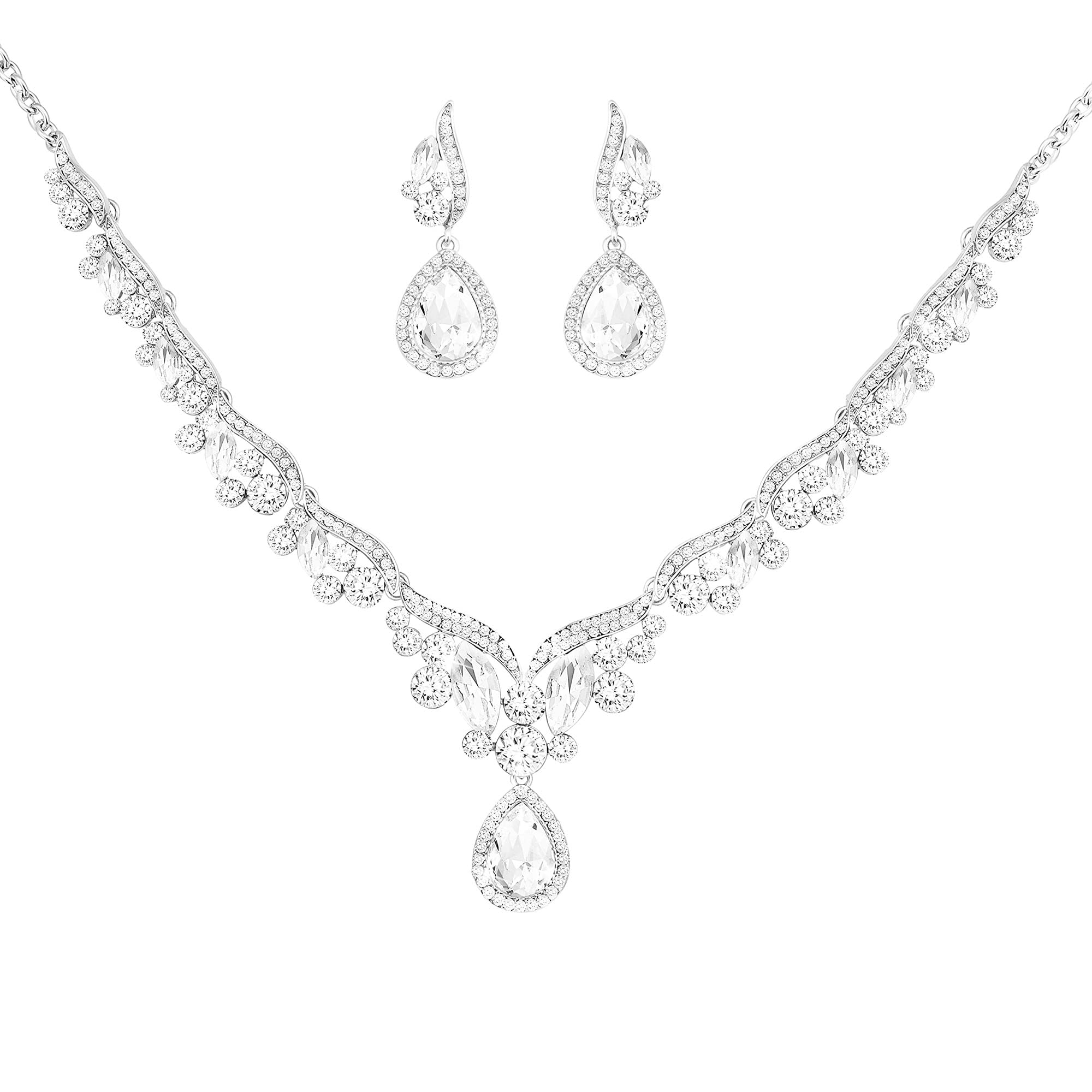 uqvn Gold Bridal Necklace Earrings Jewelry Set for Bride on Wedding