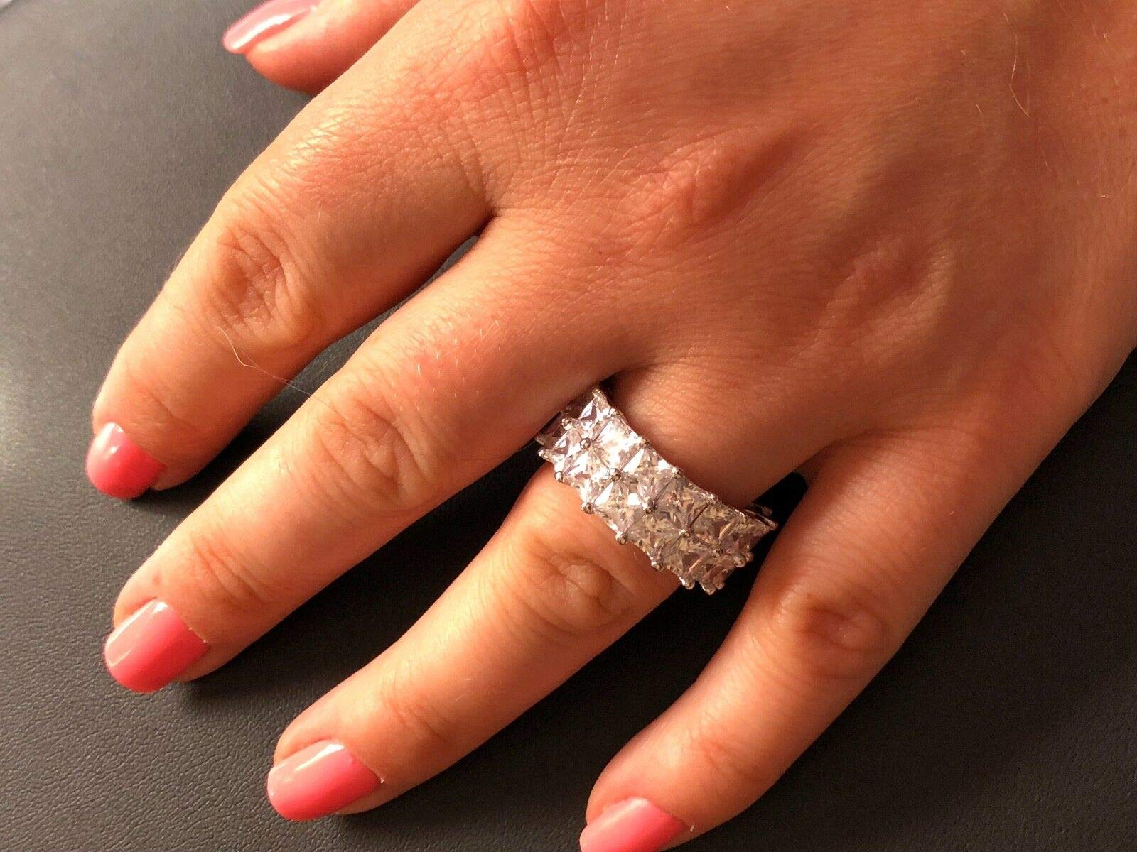 Real Solid 925 Silver His Or Hers Tennis Ring - Wedding Band Or Hip Hop Pinky Ring Looks - Iced Out Baguette Princess Cut CZ Eternity (sterling-silver, 11)