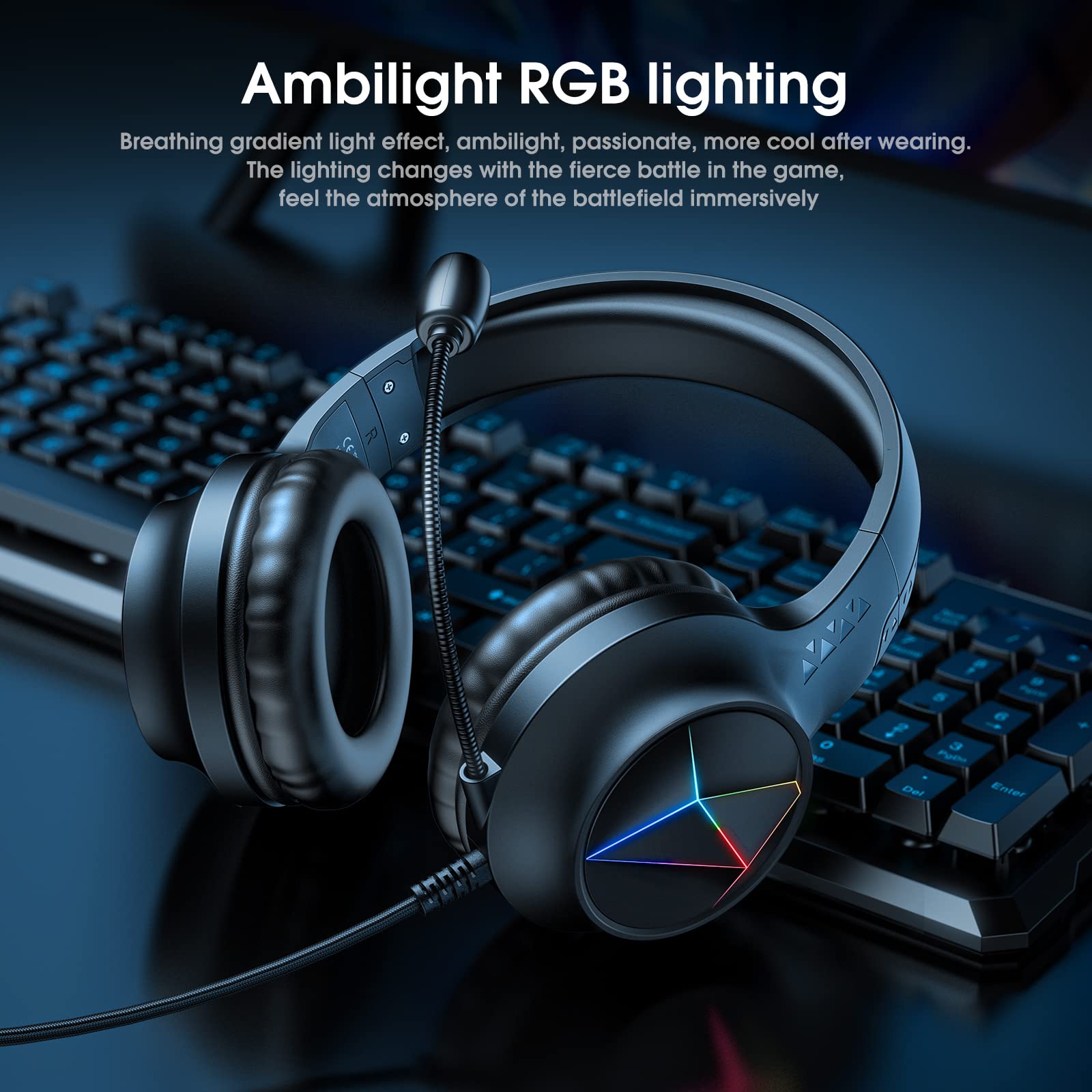 ONITOON Gaming Headset, PS4 Gaming Headphones with Noise Canceling Mic & Diamond RGB LED Light, Soft Memory Earmuffs, USB Wired and 3.5mm Jack Compatibility for Laptop, PC, PS5, Mac, Laptop