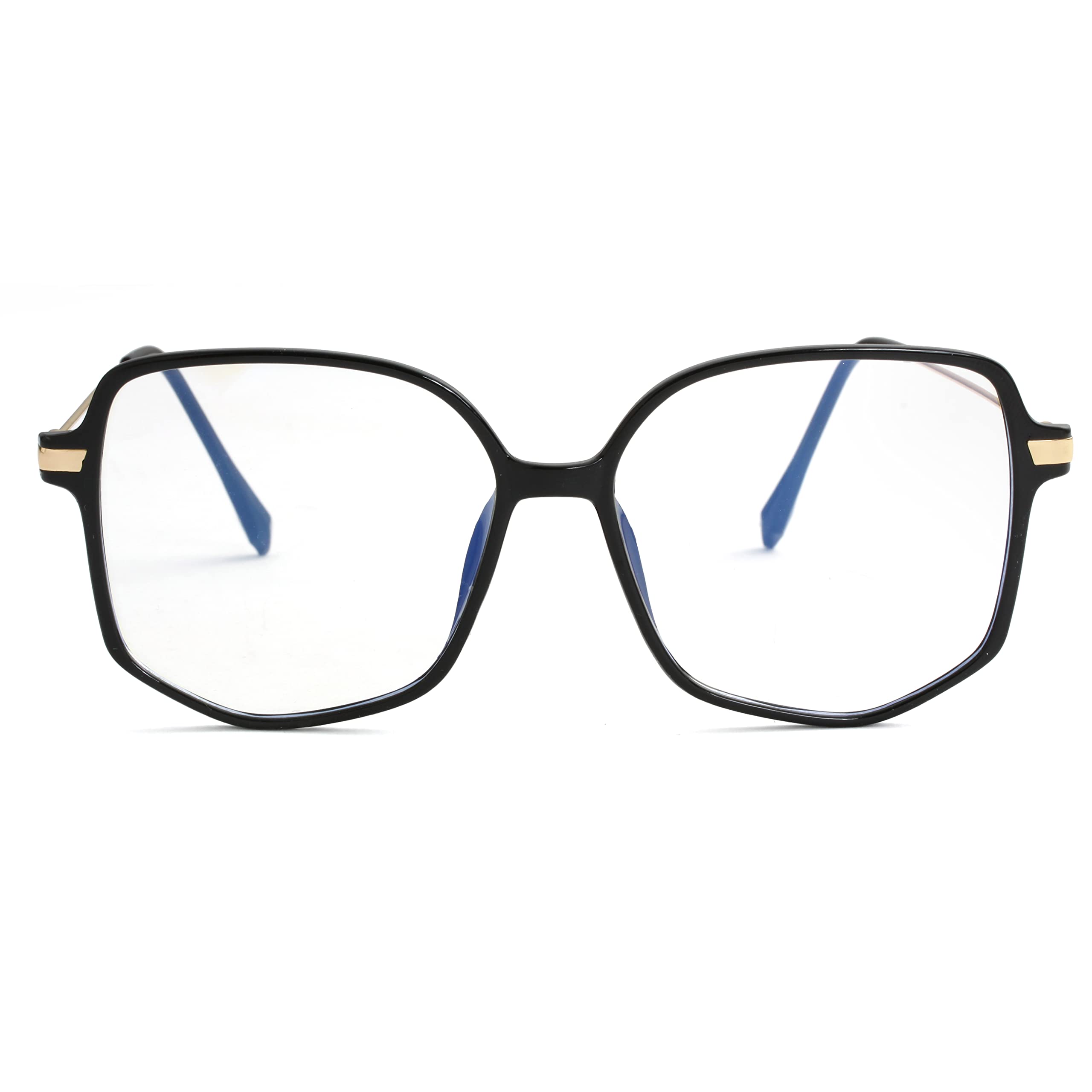 Teumire Classic Fake Nerd Glasses for Women Men Clear Lens Semi Rimless Eyeglasses (Bright Black Frame)
