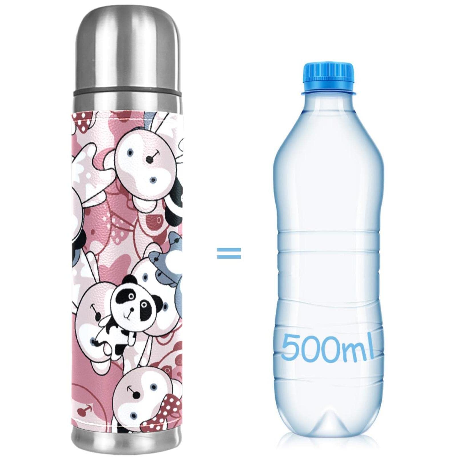 Stainless Steel Leather Vacuum Insulated Mug Bear Thermos Water Bottle for Hot and Cold Drinks Kids Adults 16 Oz