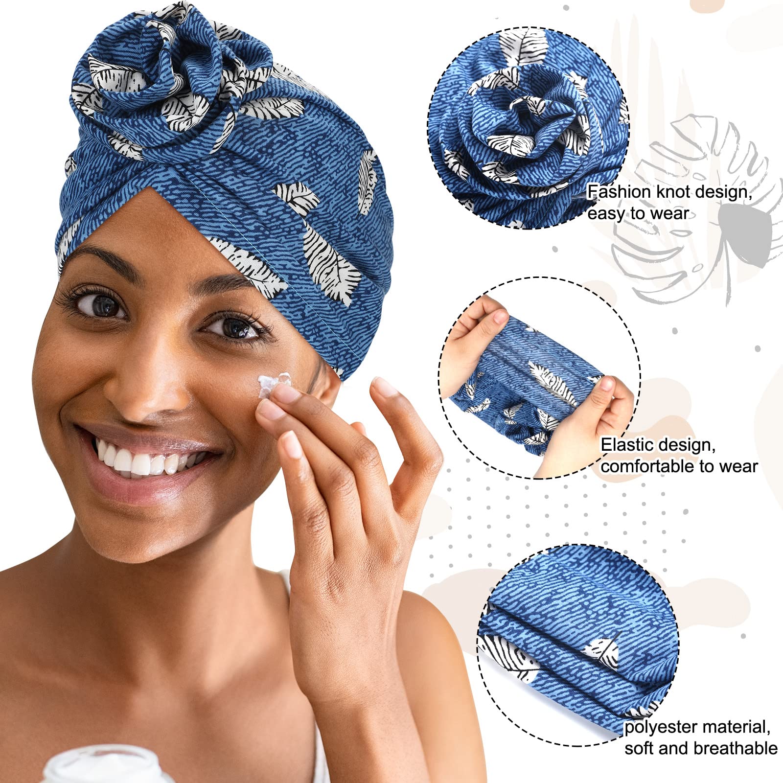 SATINIOR 6 Pieces Women Turbans African Pattern Knot Headwrap Pre-Tied Bonnet for Women Girls Multicoloured