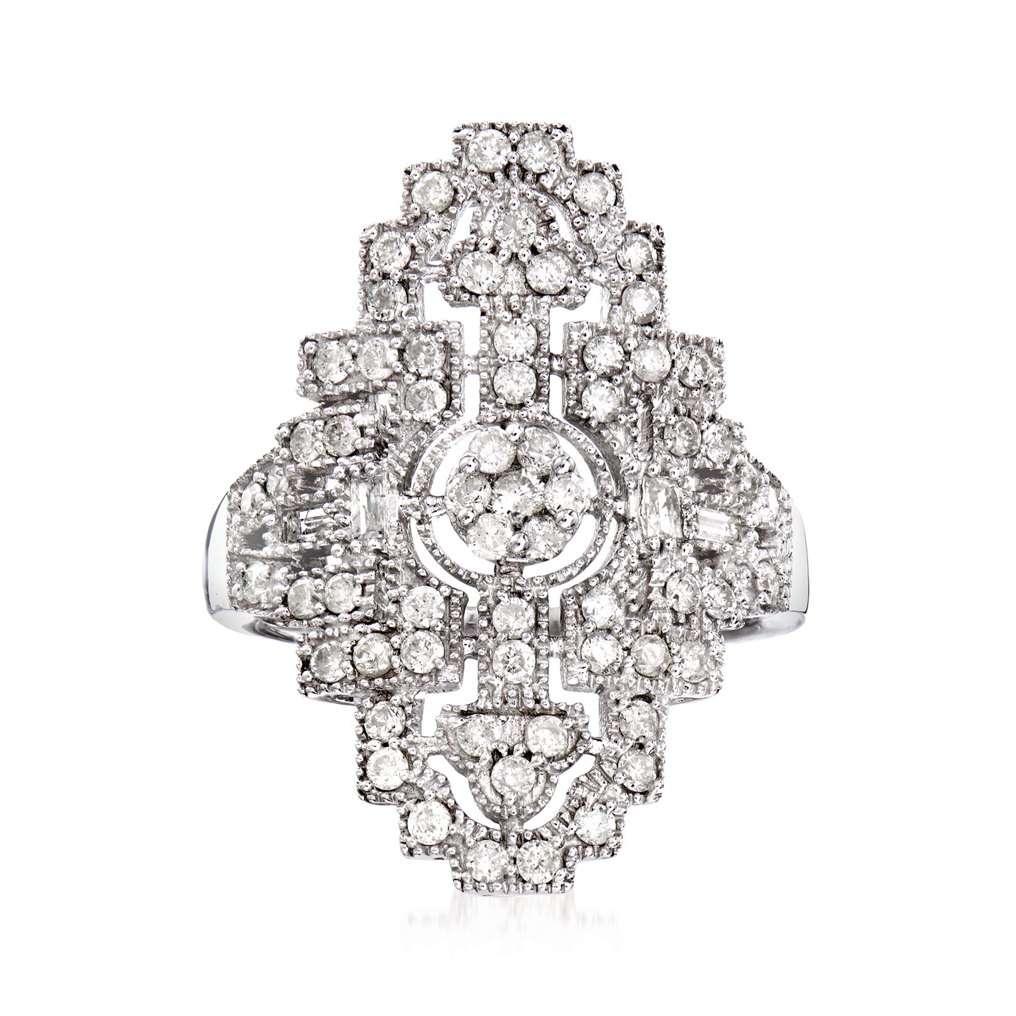 Ross-Simons 1.00 ct. t.w. Diamond Art Deco-Inspired Ring in Sterling Silver. Size 7