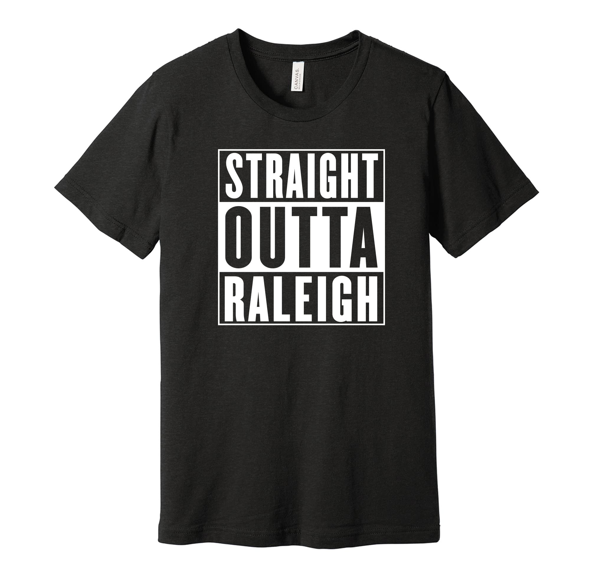 Straight Outta Raleigh - Represent North Carolina - Hip Hop Parody Shirt - Black and White Version - Black - Small