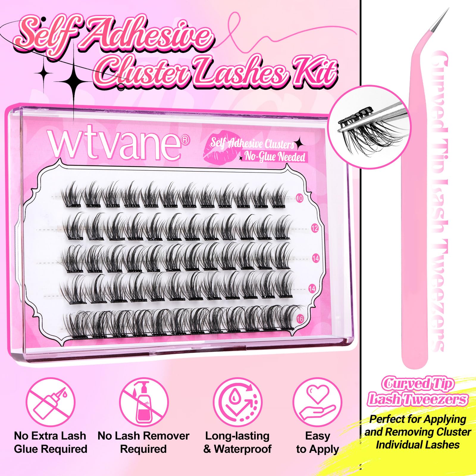 Self Adhesive Eyelashes Reusable Self Sticking Self Adhesive DIY Lash Extension Kit 60PCS Impress Lashes No Glue Self Adhesive Lash Clusters 10-16MM C Curl Self Adhesive Eyelash Clusters by wtvane