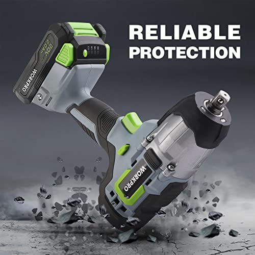 WORKPRO 20V Cordless Impact Wrench, 1/2-inch, 320 Ft Pounds Max Torque, 4Pcs Drive Impact Sockets, 2.0Ah Li-ion Battery with Fast Charger, Belt Clip for Easy Carrying