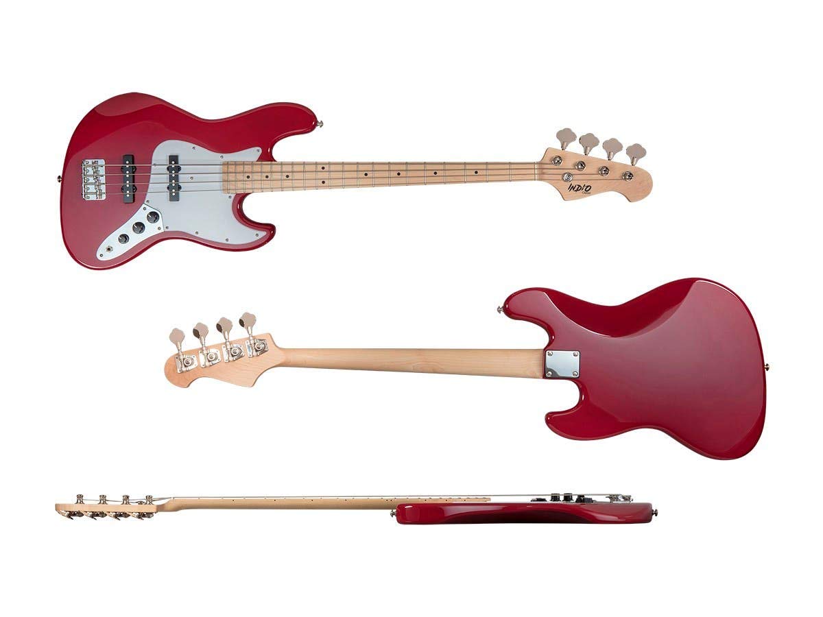 Monoprice Indio Series, 4-String Jamm Electric Bass - Right Handed, with Gig Bag, Wine red