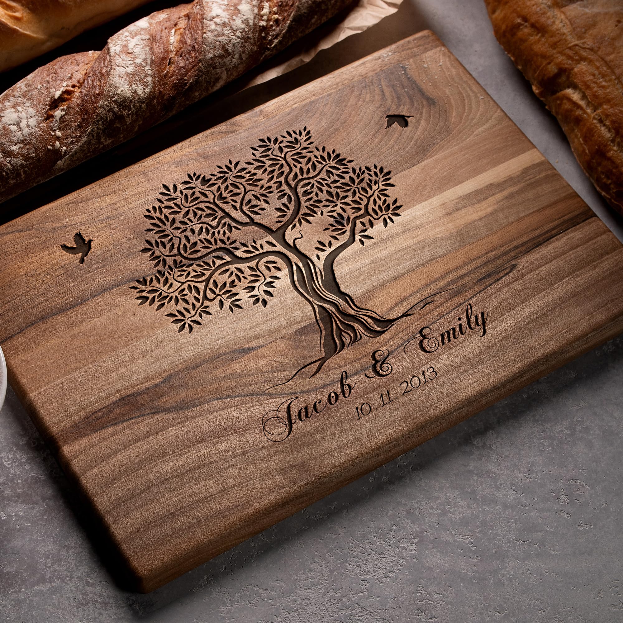 Walnut Custom Family Olive Tree Personalized Engraved Cutting Board Wedding Gift, Anniversary Gifts, Housewarming Gift Birthday Corporate