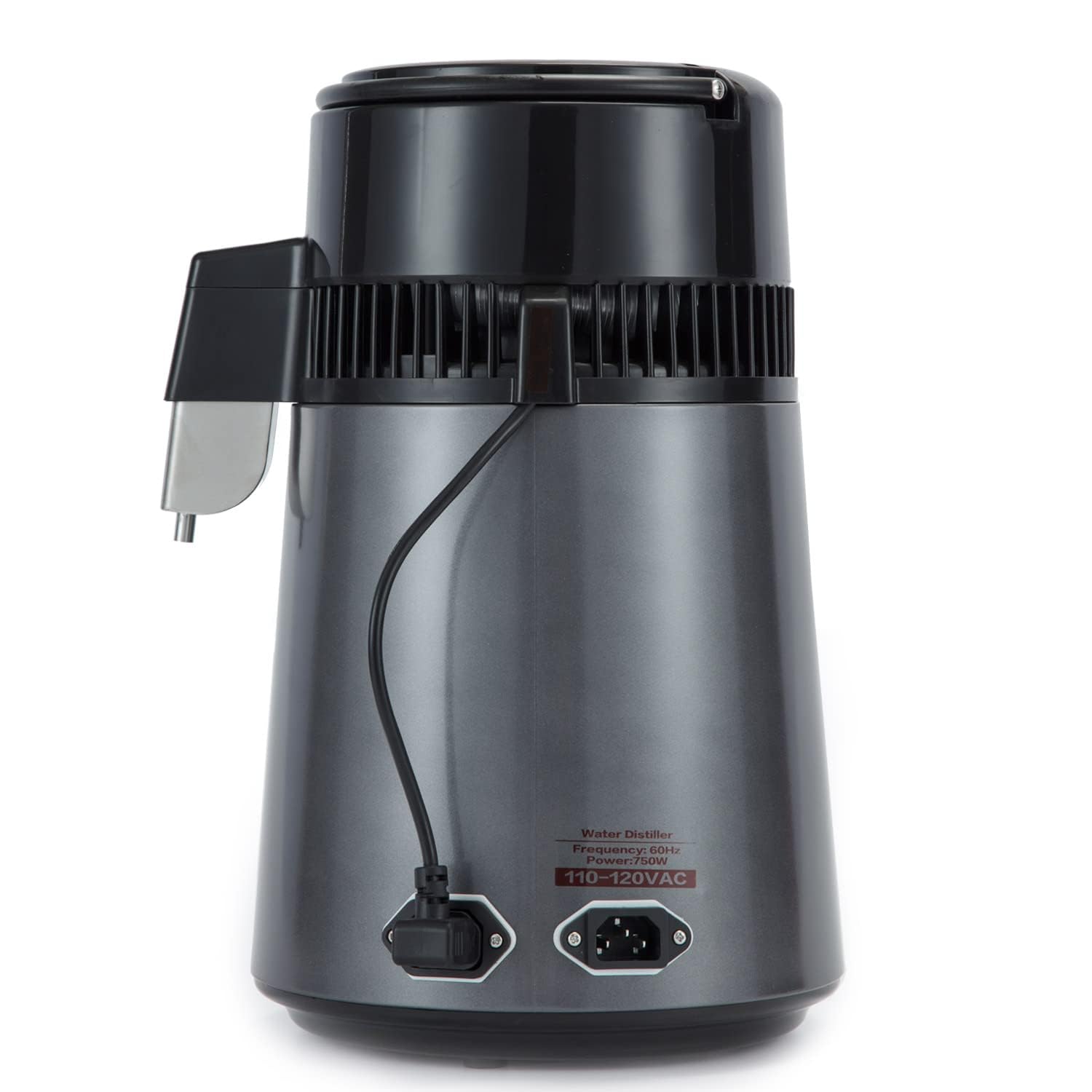 Water Distiller w/ Glass Container;750W,1.1Gal/4L Capacity;Distill Water up to 0.26Gal/1L per Hour and About 6Gal/23L per Day(Dual Temperature Display / Gray)