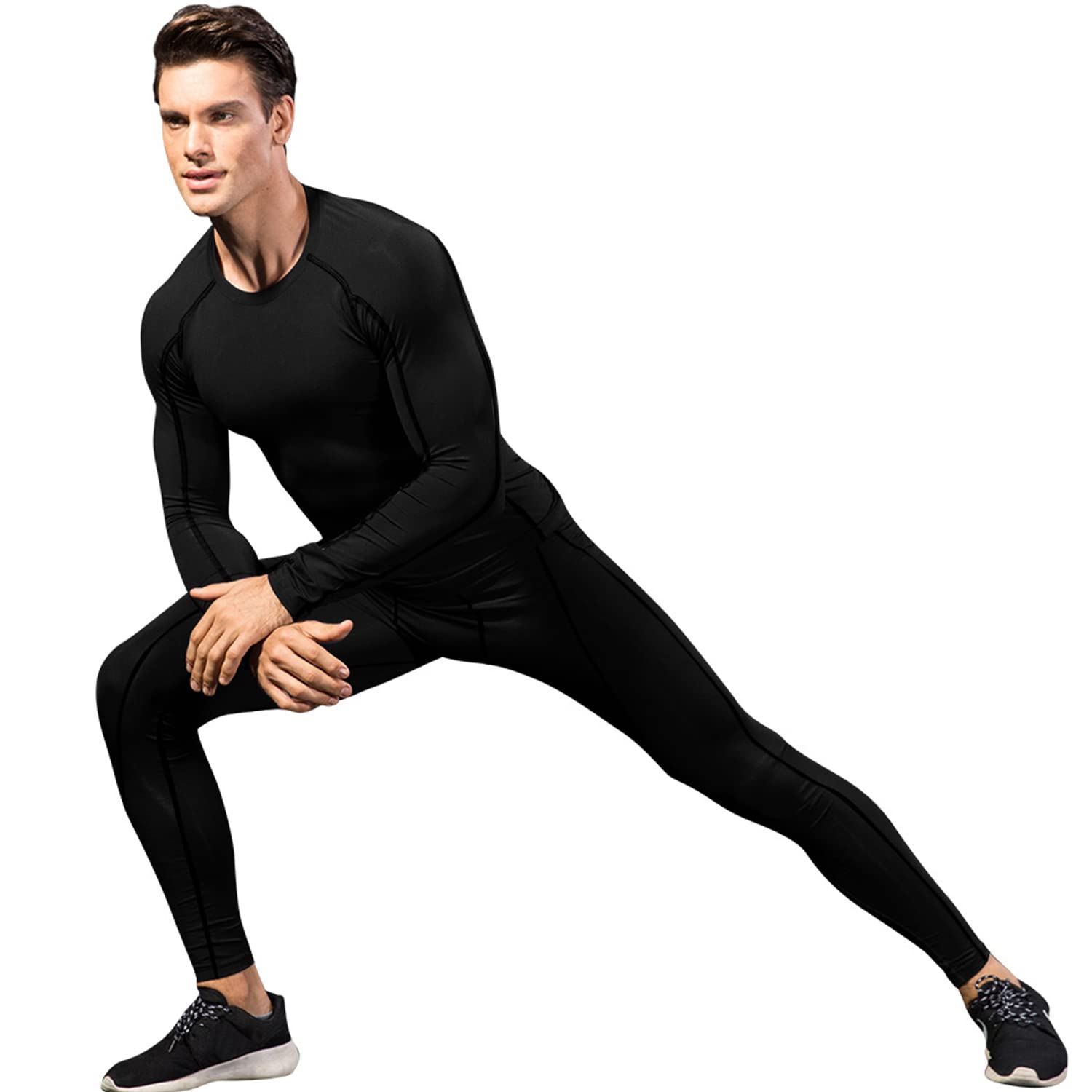 WRAGCFM Men's Long Sleeve Compression Shirts, Athletic Running T-Shirt Cool Dry Workout Base Layer Top(Black,L)