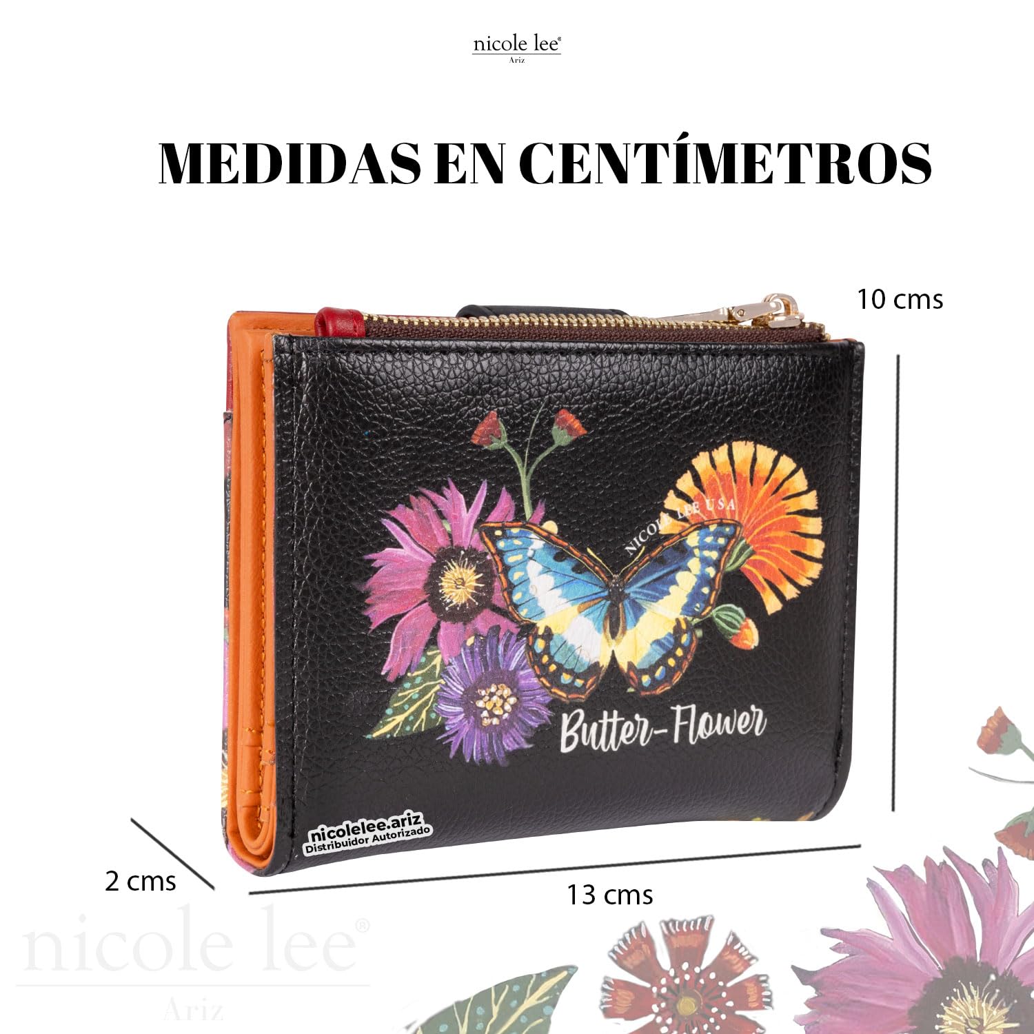 Nicole Lee 2 Piece RFID Bifold Butter Flower Black Wallet