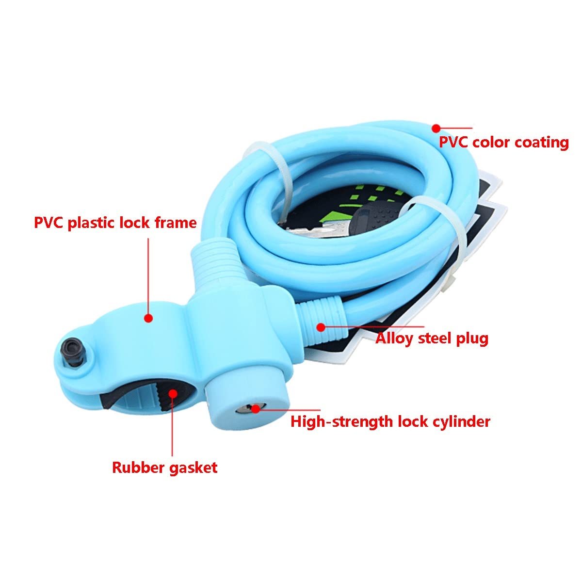UFFD Bike Lock, Bike Locks Cable Lock Coiled Secure Keys Bike Cable Lock with Mounting Bracket,0.4 Inch Diameter (Color : Yellow, Size : 1.2mX10mm)
