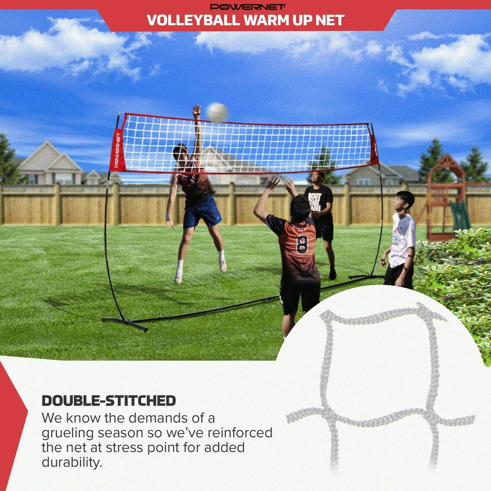 PowerNet Freestanding Volleyball Warm Up Net | Portable Design for Indoor Or Outdoor Use | Foldable One Piece Quick Setup Frame | Great for Hitting Serving Drills Small Scrimmage Or 1 On 1 Game