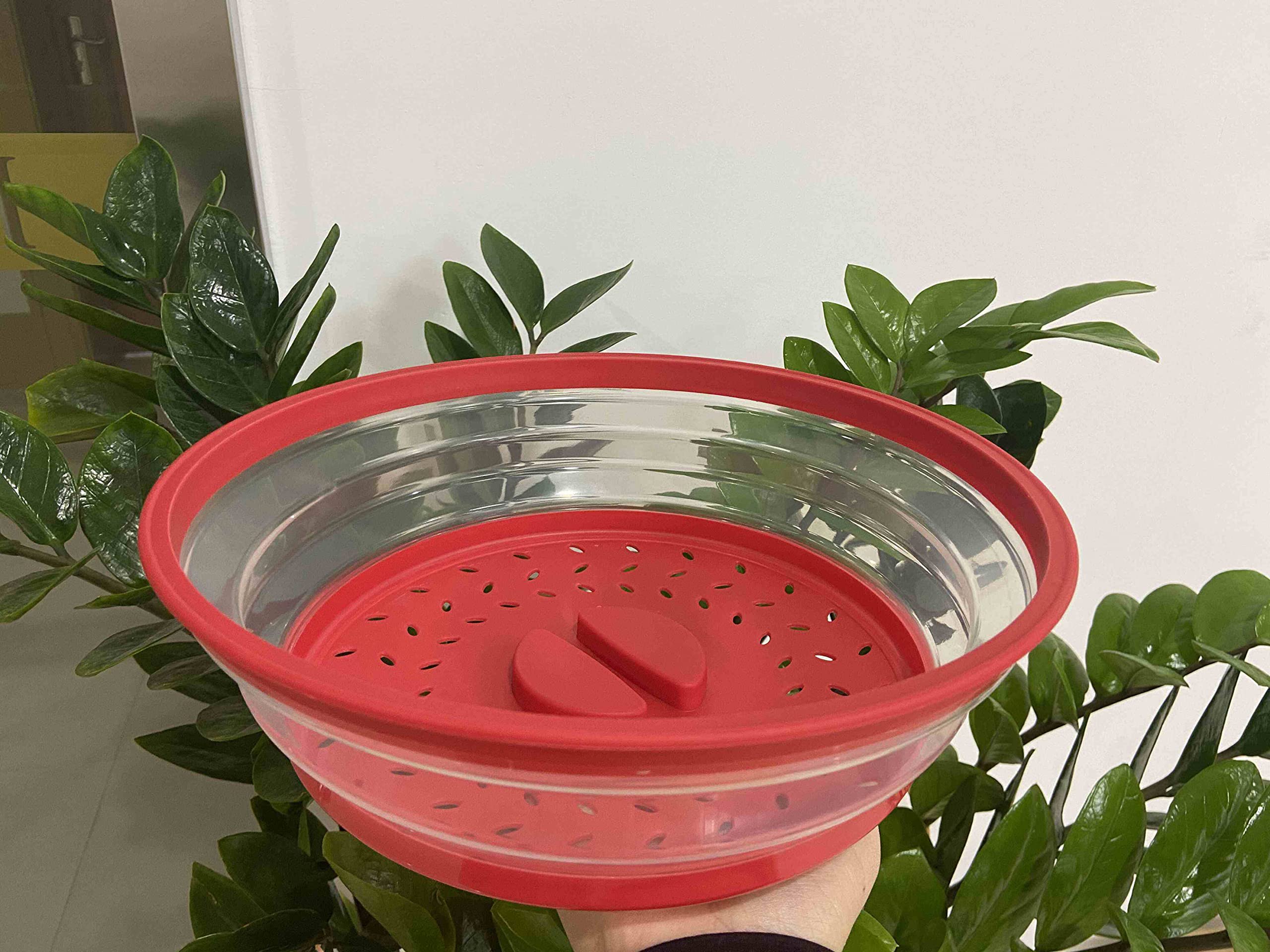 Wamba Vented Collapsible Microwave Splatter Proof Food Plate Cover With Easy Grip Handle Dishwasher-Safe, BPA-Free Silicone & Plastic, 10.5″ Round, (Red) X2