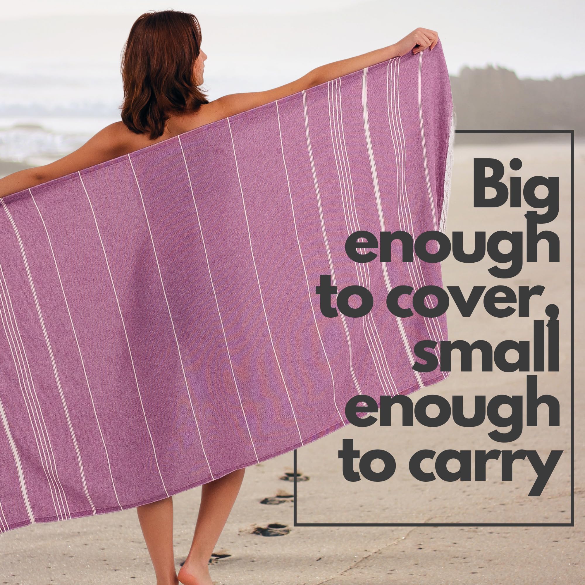 PAMUKLU Cloud Oversized Beach Towel - Sand-Resistant, Quick Drying, Compact, Soft and Absorbent - 100% Organic Turkish Cotton - for Pool, Yoga, Travel, Outdoor Adventures, and Gifts (PLAIN-19)