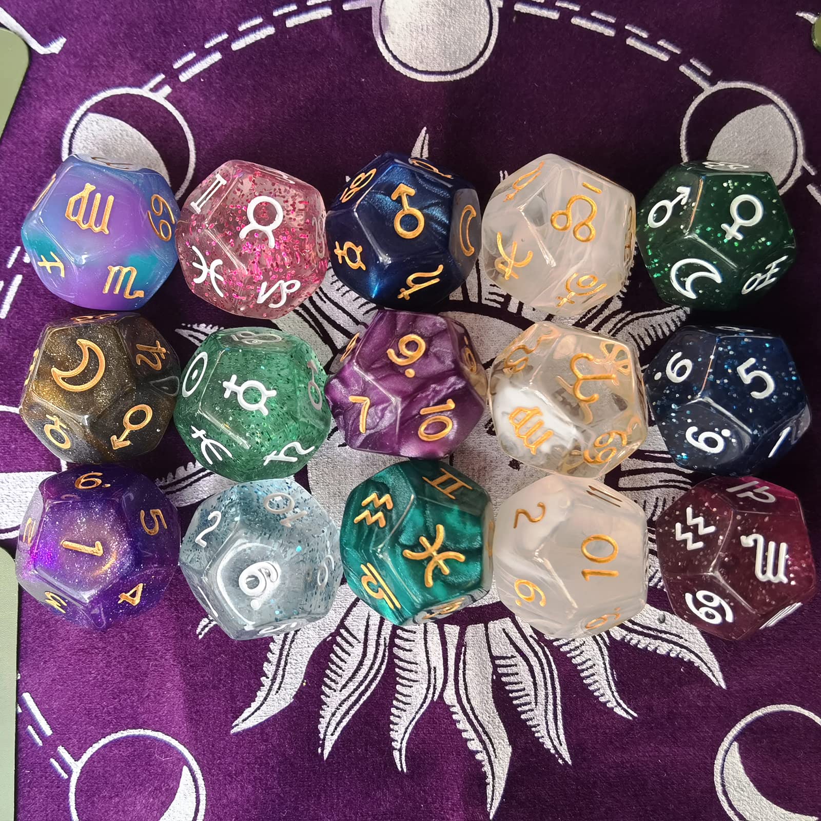 Tarot Cards Dice D12 Astrological Dice Polyhedral Astrology Dice Constellation Sign Zodiac Signs With Bag-15pcs