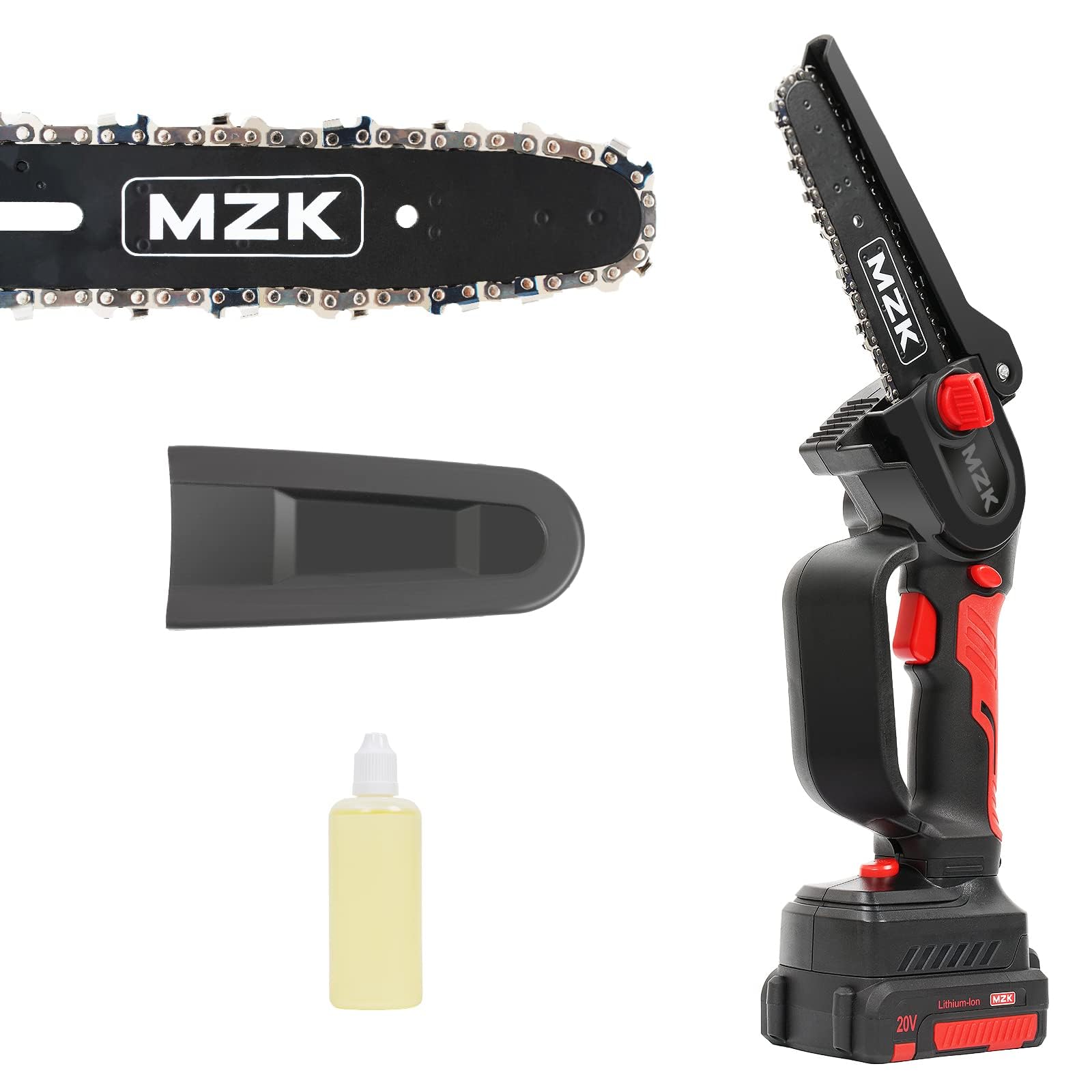 MZK 6 Inch Cordless Mini Chainsaw, 20V 2Ah Battery Chainsaw,Handheld Small Chainsaw with Splash Guard for Tree Branches, Courtyard and Garden(Battery and Charger Included)