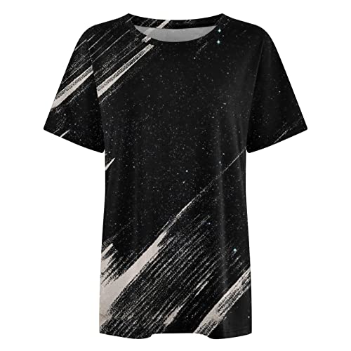 Womens Oversized T Shirts Loose Fit Cotton Crewneck Short Sleeve Tops Summer Casual Blouse Black