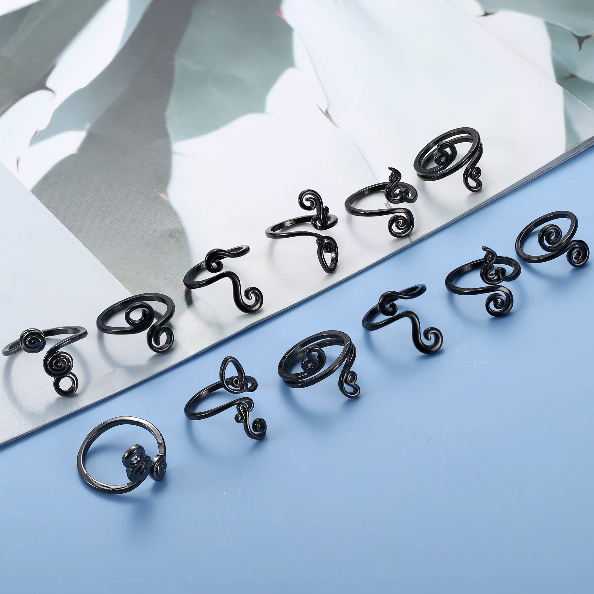 ORAZIO 12Pcs Toe Ring Adjustable Toe Rings for Women Men Summer Open Band Ring Tail Ring Beach Foot Jewelry Set Sliver Tone Black