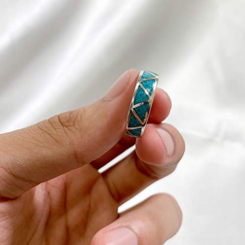 Southwestern Style Turquoise Gemstone 6mm Wedding Band 925 Sterling Silver Unisex Ring for Women Size 4.5