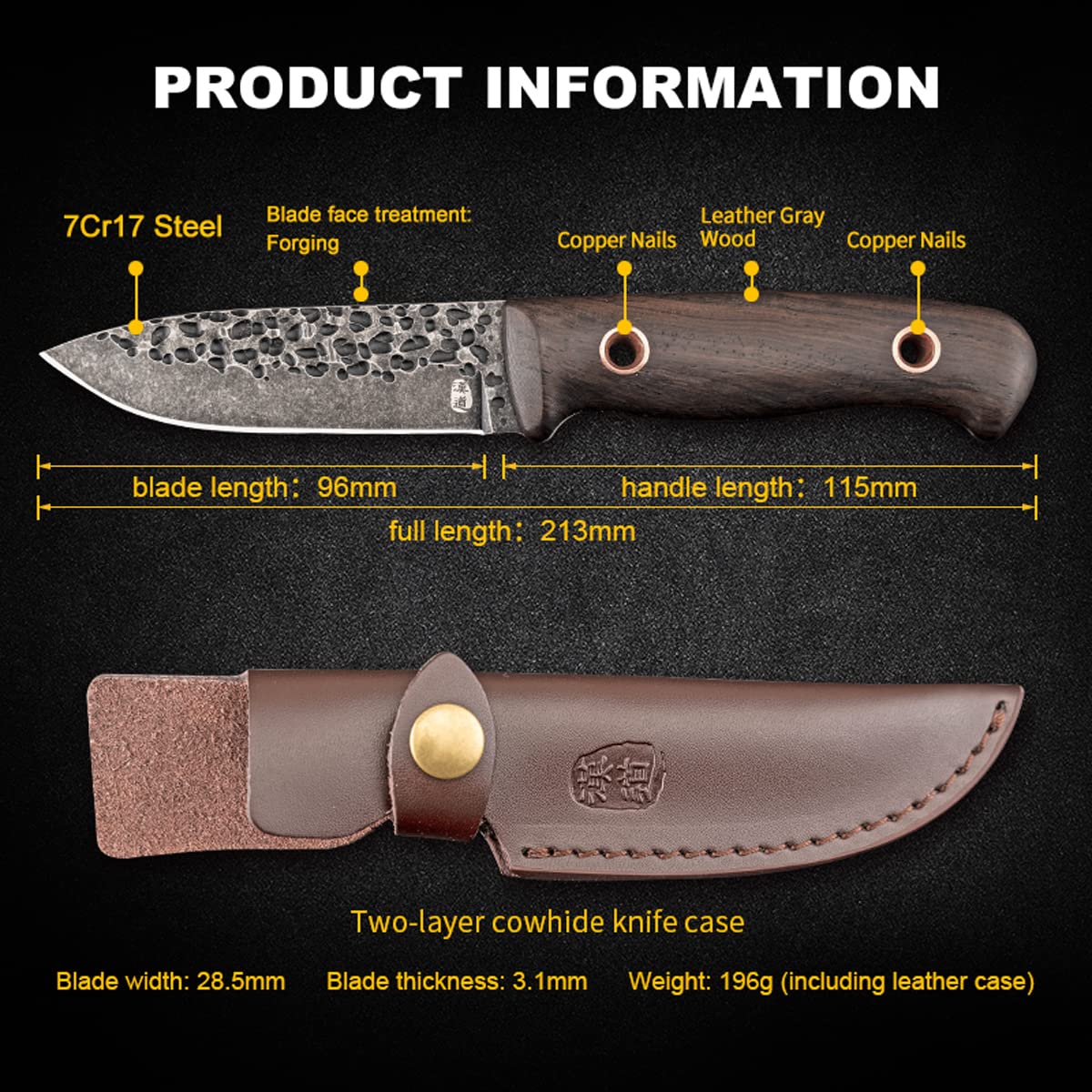 TANSOLE TAN SOLE HX OUTDOORS fixed blade knife with leather sheath for survival camping edc full tang men cowboy knives 8.38 inch