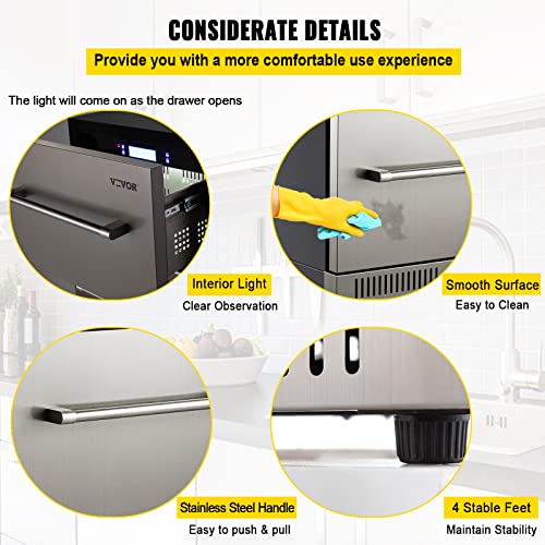 vevor 24" Undercounter Built-in Refrigerator, 5.12 Cu.ft. Double Drawer Indoor/Outdoor Beverage Fridge with Embraco compressor,32-50°F Cooling Range, Ventilated Cooling for Home and Commercial Use