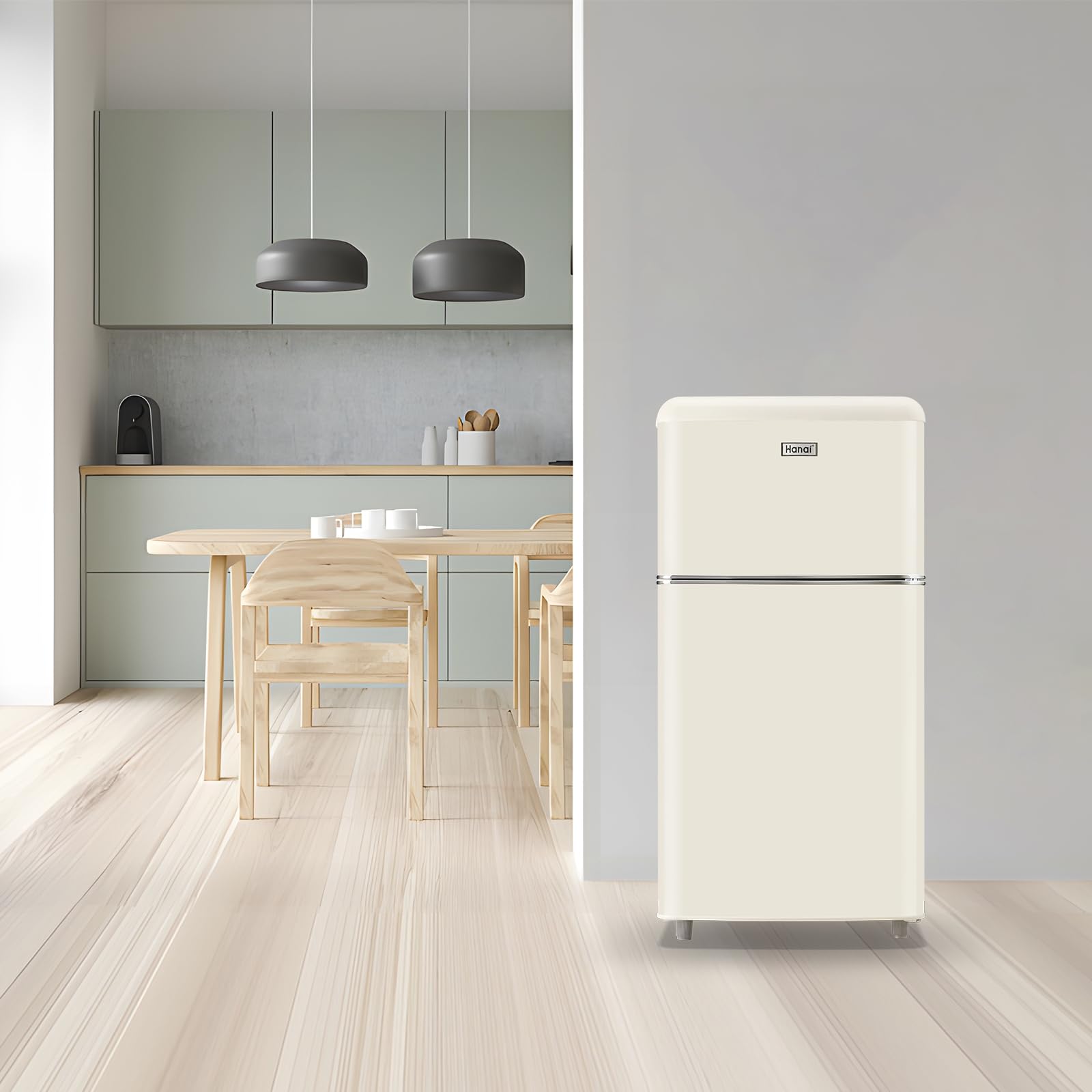 WANAI Compact Mini Refrigerator 3.5 Cu.Ft Small Refrigerator with Freezer, Retro Mini Fridge with Dual Door,7 Adjustable Thermostat, Adjustable Shelves For Dorm, Office Bedroom,White