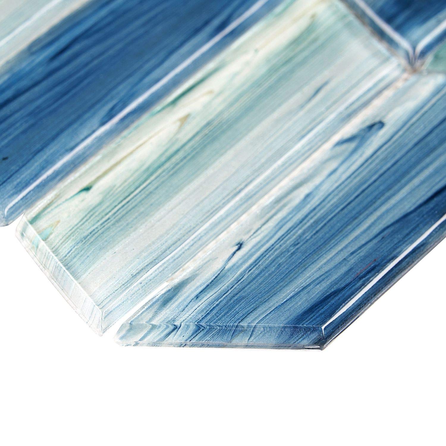 Tara Sea Green 4 in. x 8 in. Chevron Glass Mosaic Tile Sample