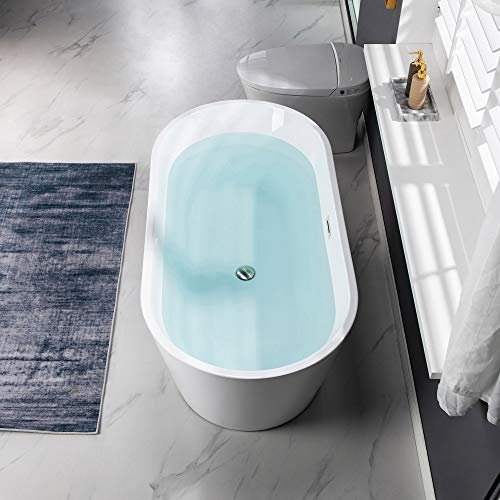 WOODBRIDGE 59" Acrylic Freestanding Bathtub Contemporary Soaking White Tub with Chrome Overflow and Drain,B0014-CH