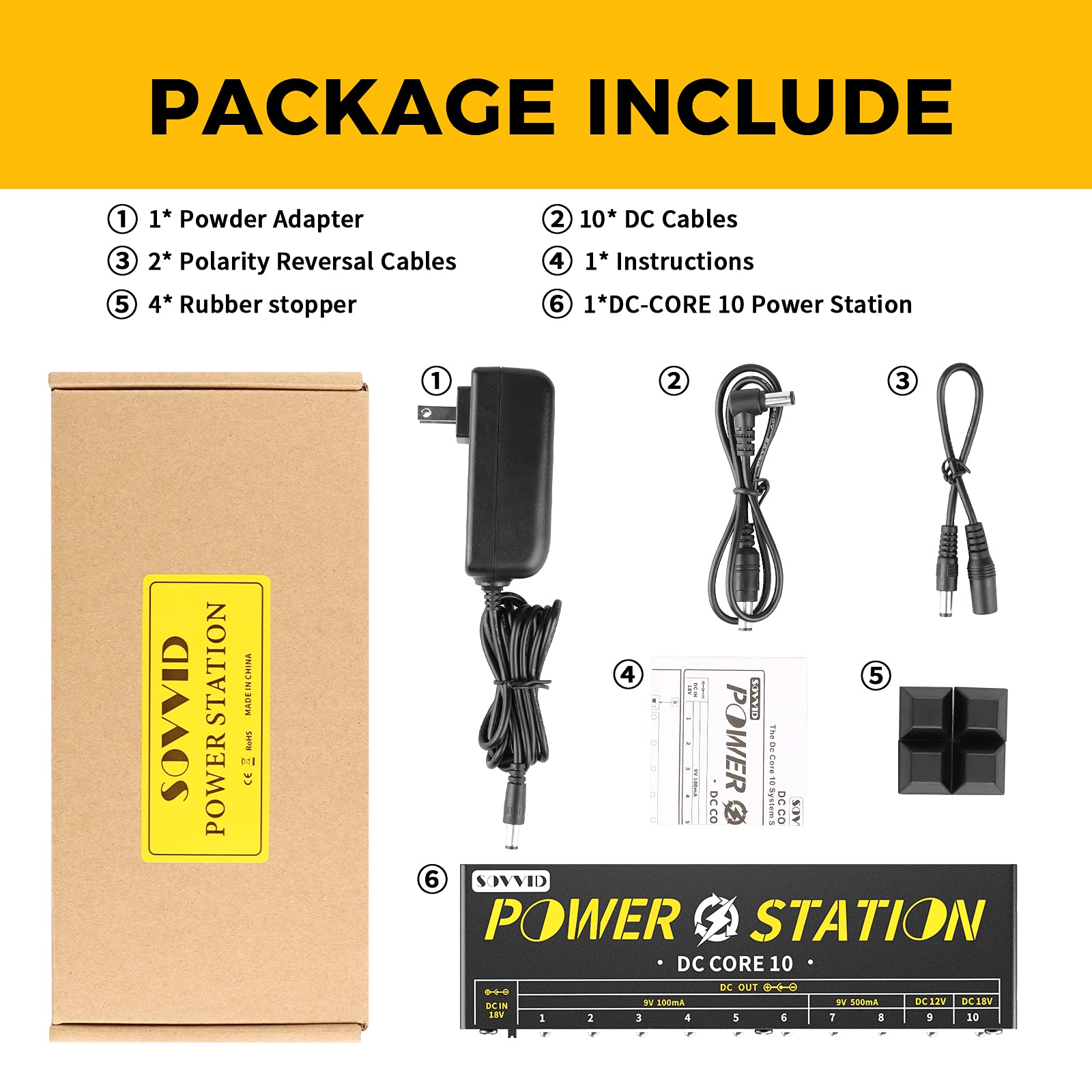 Sovvid Guitar Pedal Power Supply - 10 Isolated DC Output for 9V/12V/18V 100mA 500mA Effect Pedal Board Power Supply with Smart Short Circuit and Overcurrent Protection1