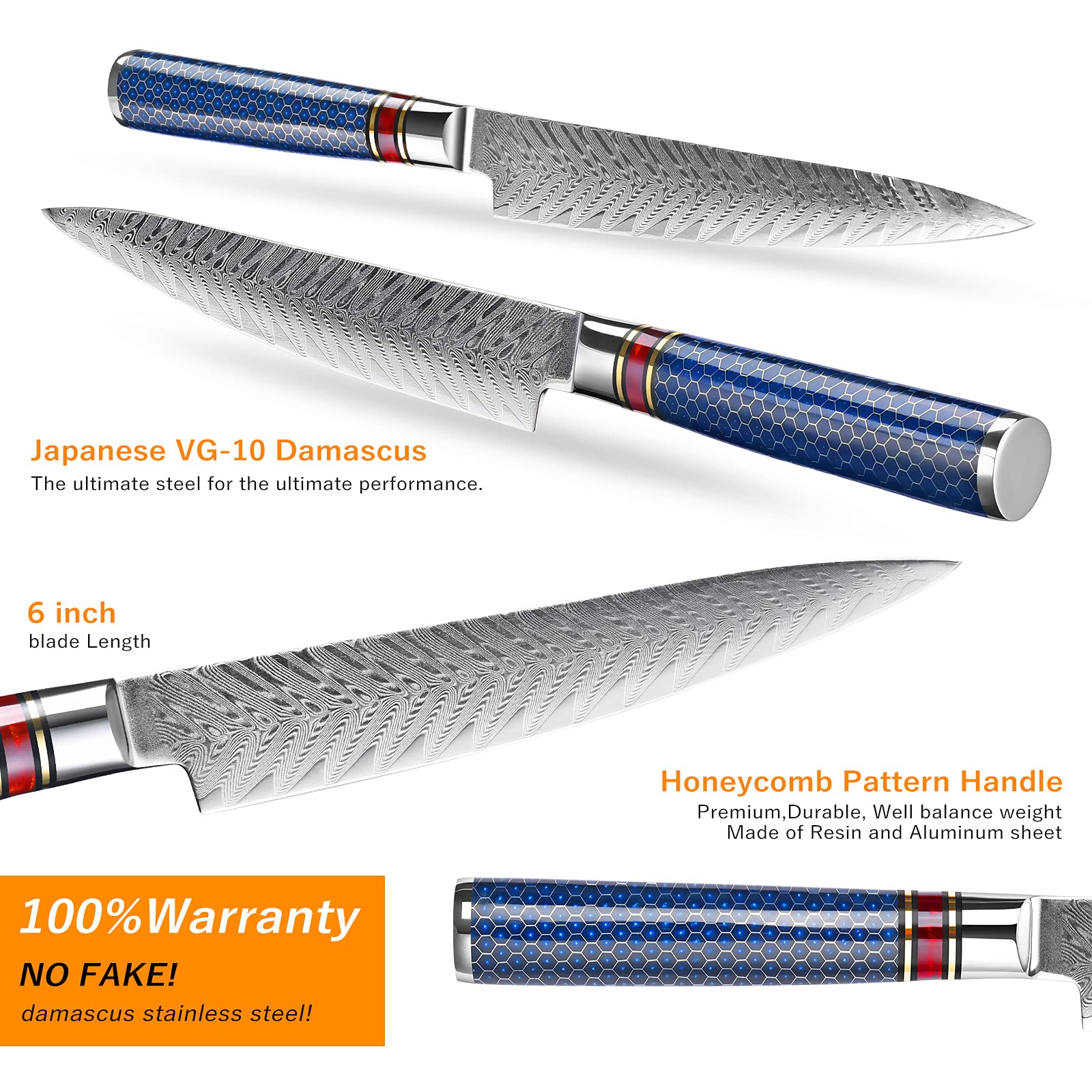 Utility Paring Knife 6 Inch Chef Knife Damascus Chefs Knife Utility Kitchen Knife Fruit Knife Japanese VG10 Kitchen Paring Knives High Carbon 67-Layer Gyuto Chef Knife Chopping Carving Knives