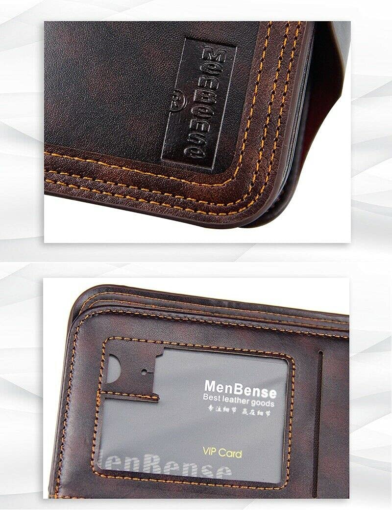 Retro Leather Vertical Section ID Card Holder Wallet with Hasp for Men (Brown)
