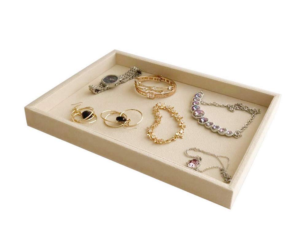 Svea Display Beige Velvet Flat Tray Closet Organizer Drawer Inserts Divider for Jewelry Accessory Collectibles Trade Show Exhibition Home Use Premium Grade Material Neutral Tone