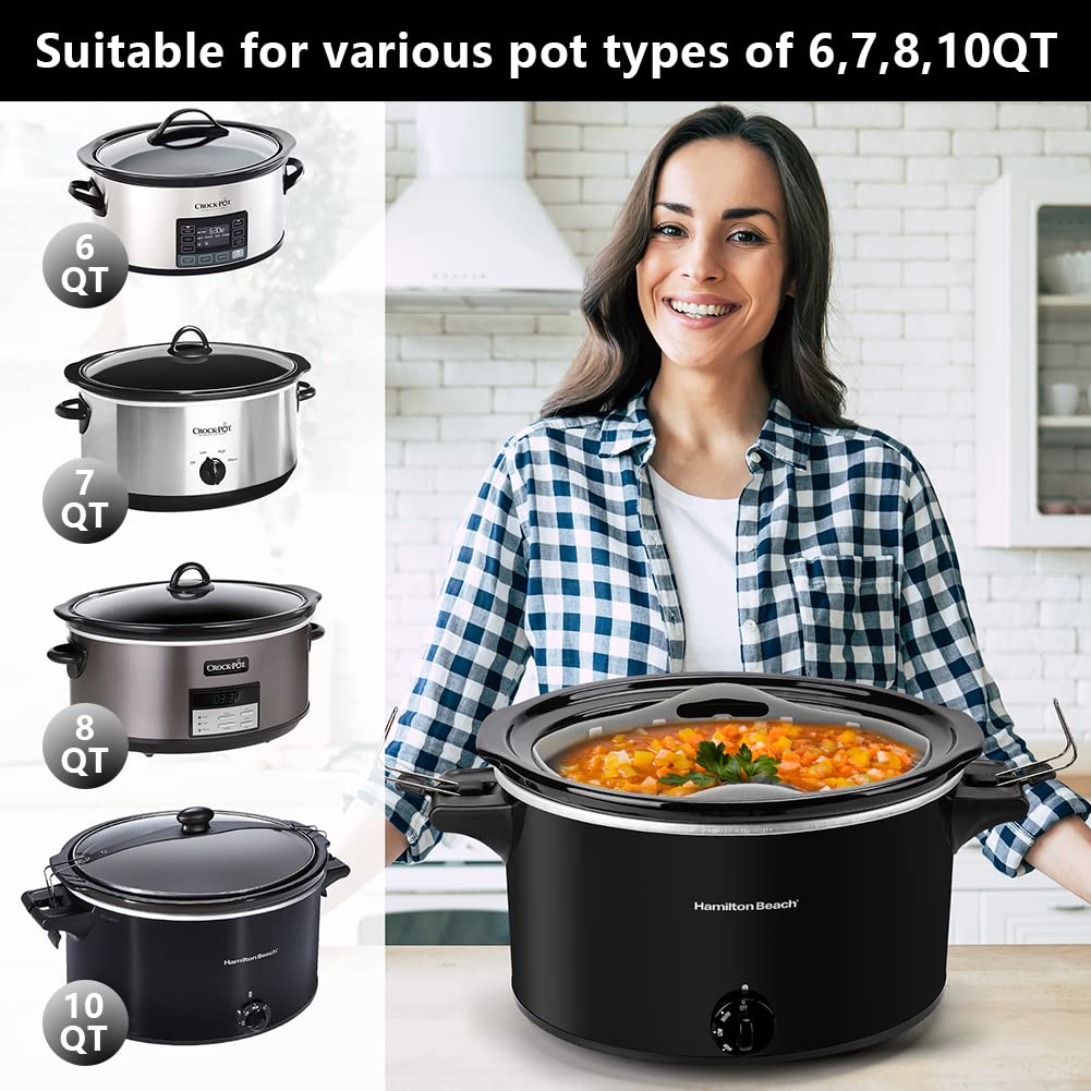 Silicone Slow Cooker Liners Fit 6-7-8-10 Quarts, Reusable Slow Cooker Liners with Buttons and Hooks (2, Blue+Black)