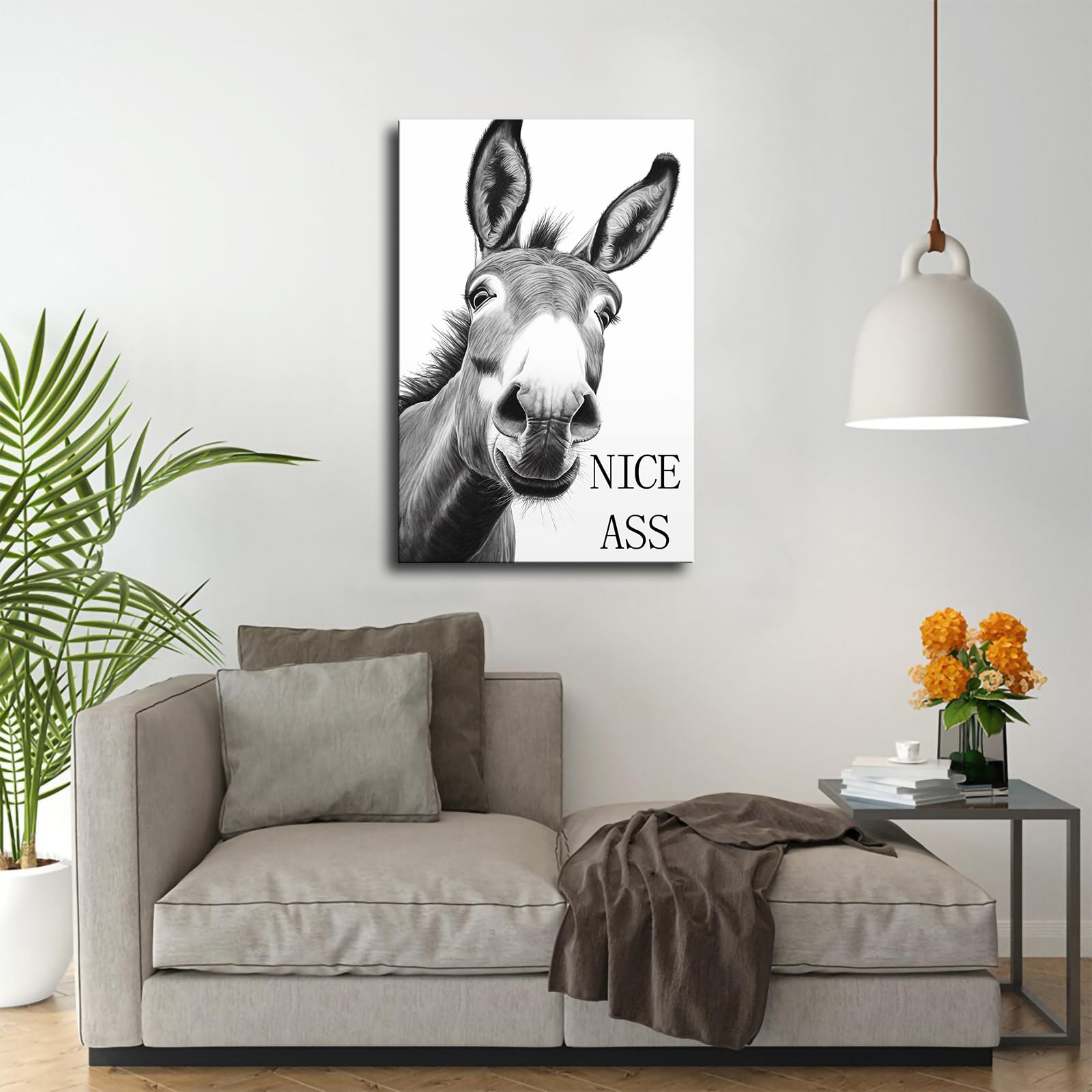 NICE ASS - Funny Donkey Animal Canvas Poster Holiday Gift HD Picture Modern Aesthetics Mural Wall Art Decoration (Framed,08×12inch)